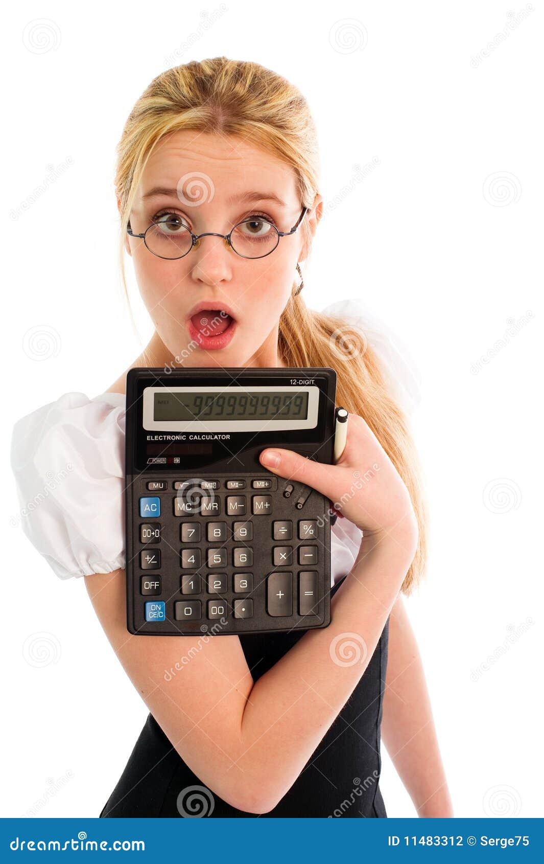 Surprised Girl with Calculator Stock Photo - Image of office, digital ...