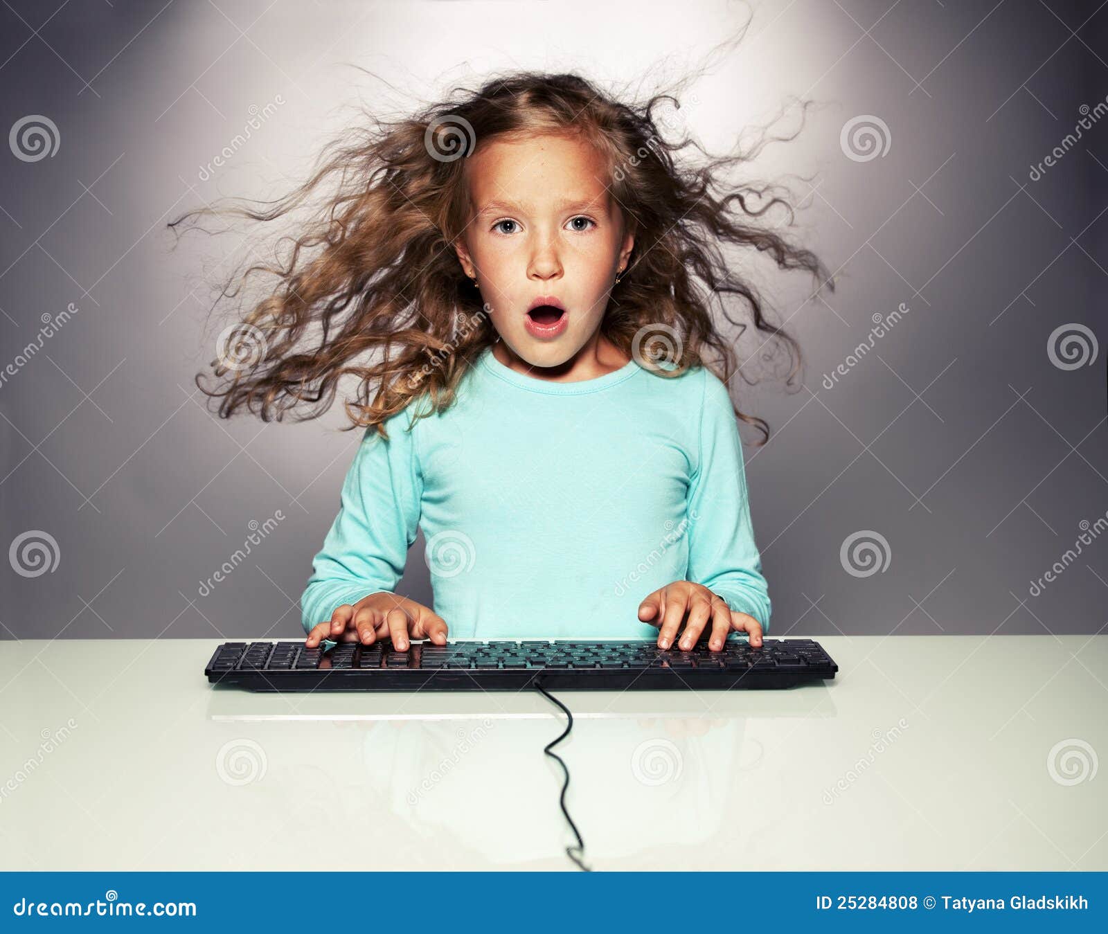 Surprised a Girl with Computer Keyboard Stock Photo - Image of ...