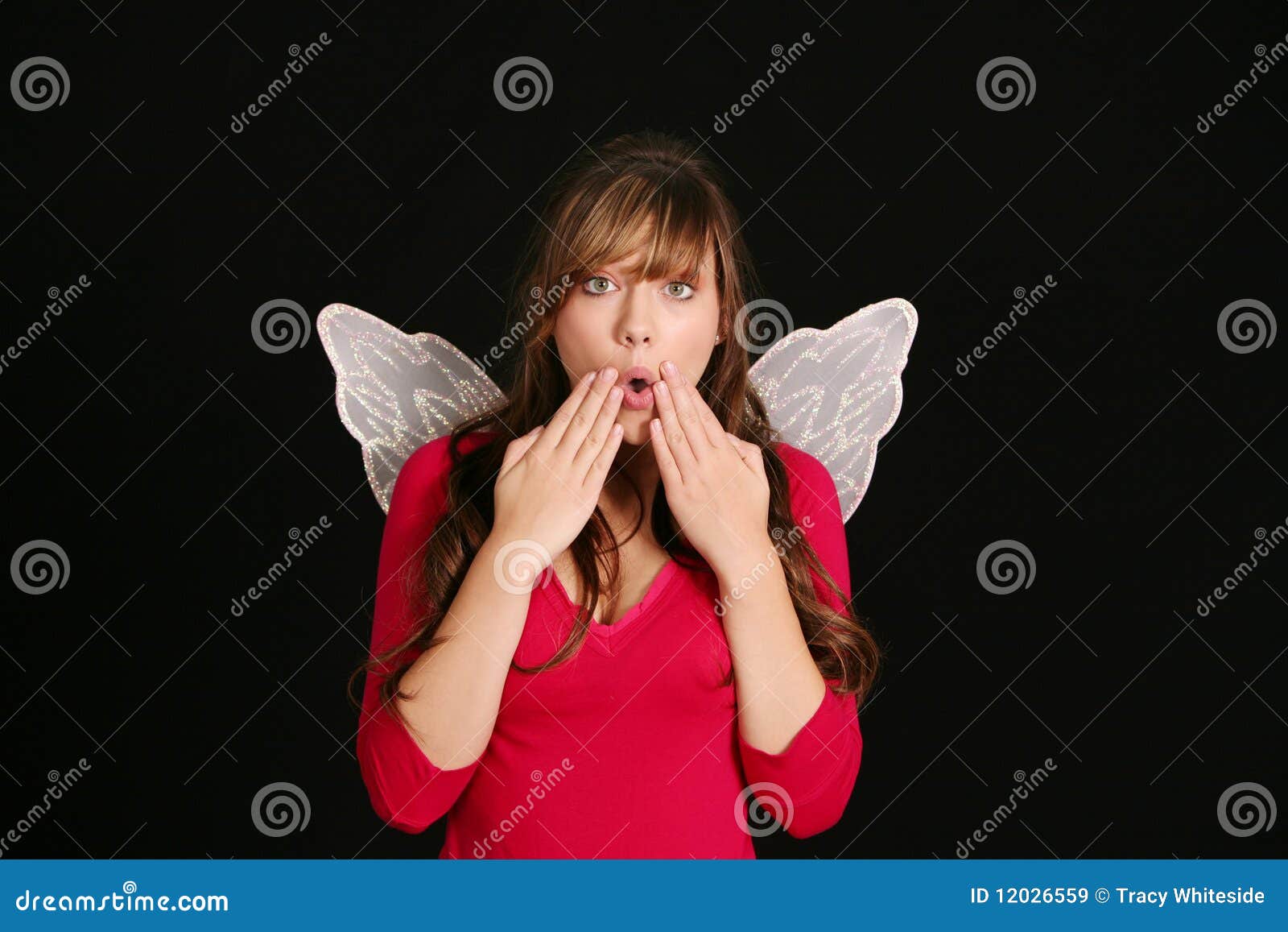 Surprised Girl in Fairy Wings Stock Image - Image of portrait, shocked ...