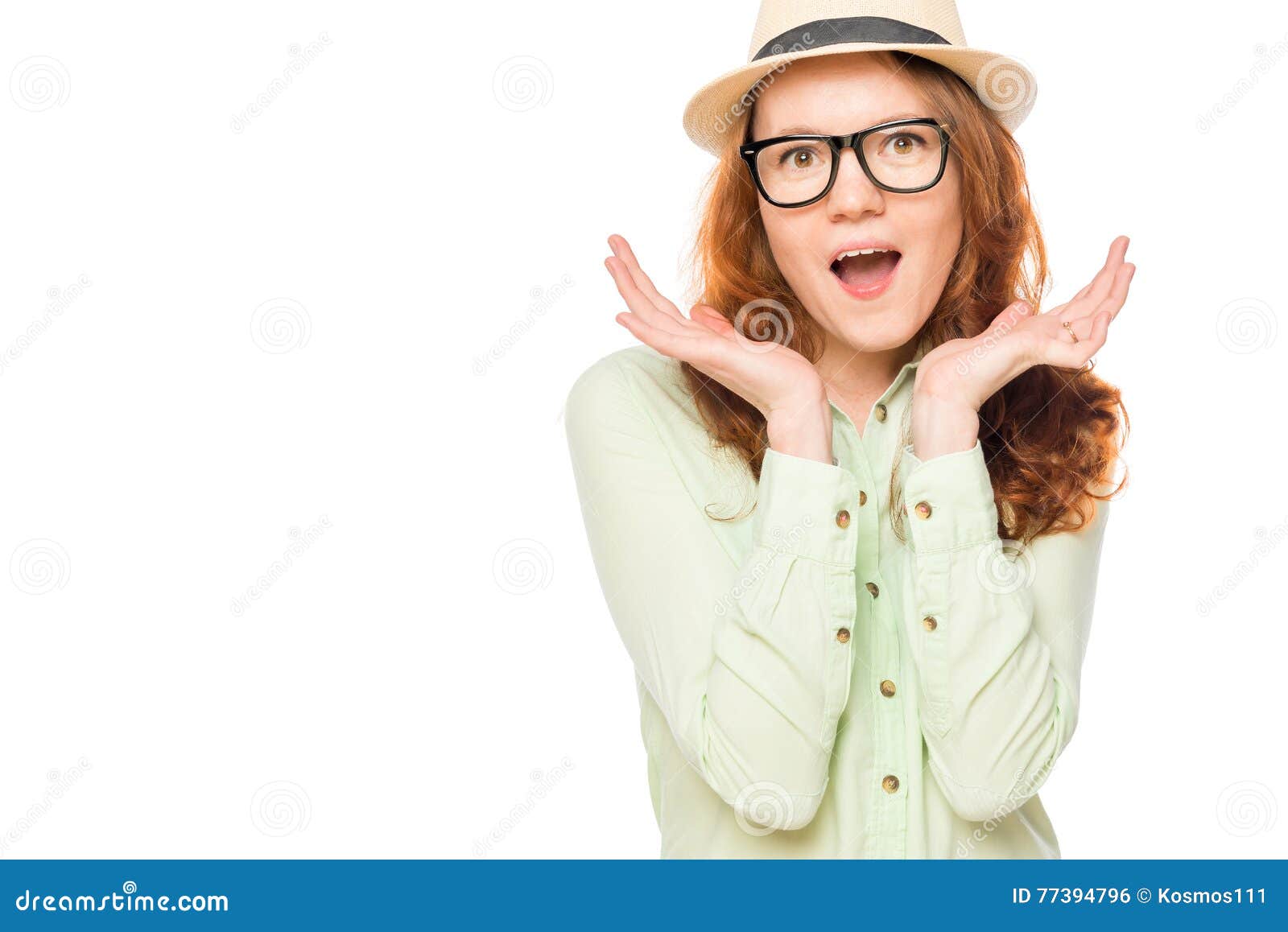 Surprised girl in the hat stock photo. Image of person - 77394796