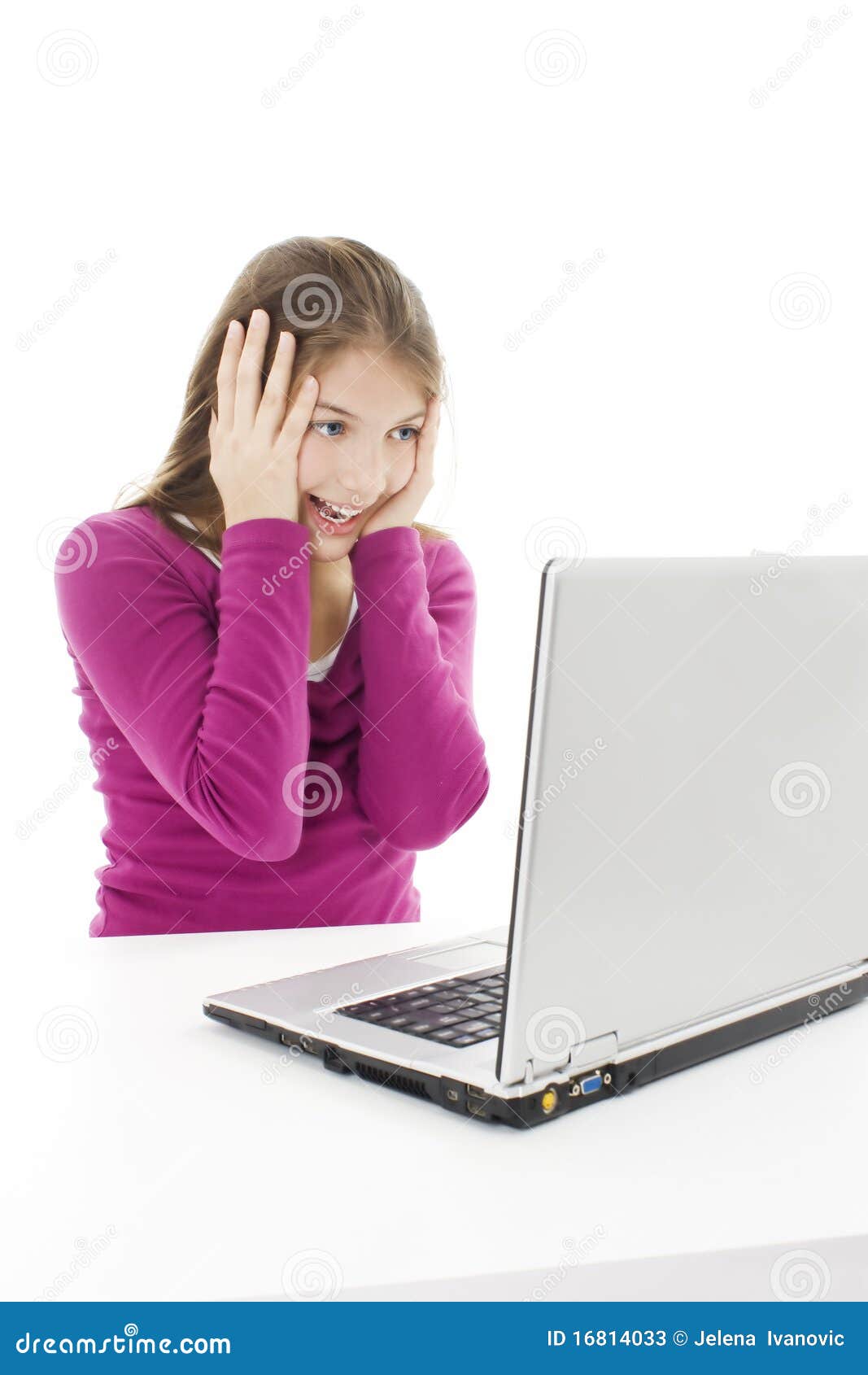 Surprised girl with laptop stock image. Image of european - 16814033
