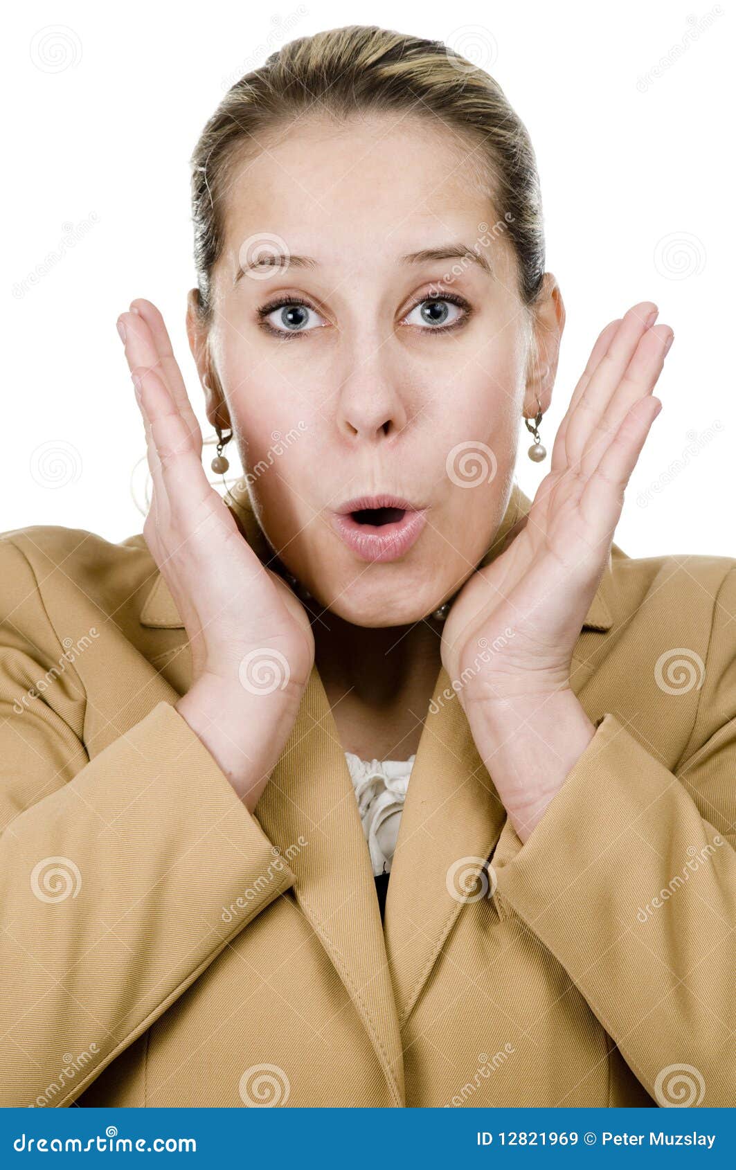 A Surprised Girl Looking Up Isolated White Background Royalty-Free ...