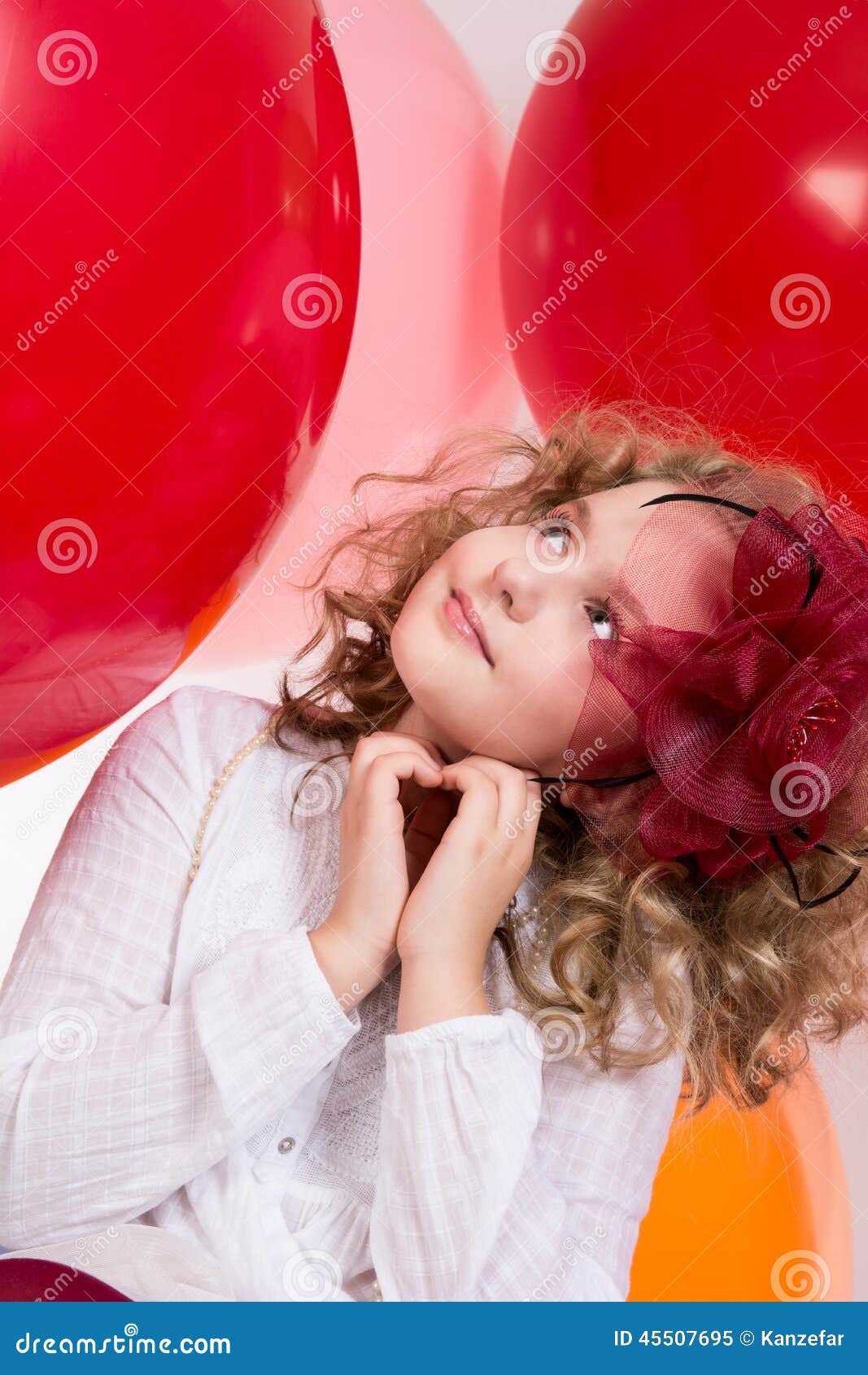 Surprised Girl In Red Hat Looking Up Stock Image Image Of Beautiful