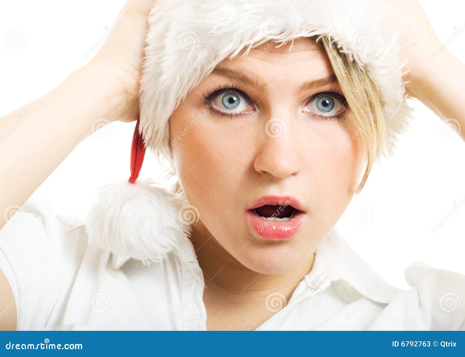 Surprised Girl in Santa Hat. Stock Image - Image of cute, claus: 6792763