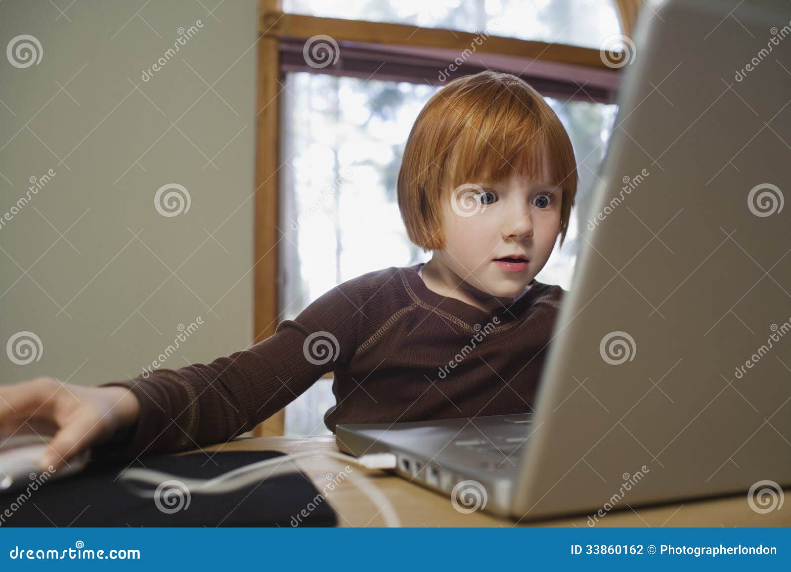 Surprised Girl Using Laptop at Home Stock Photo - Image of looking ...