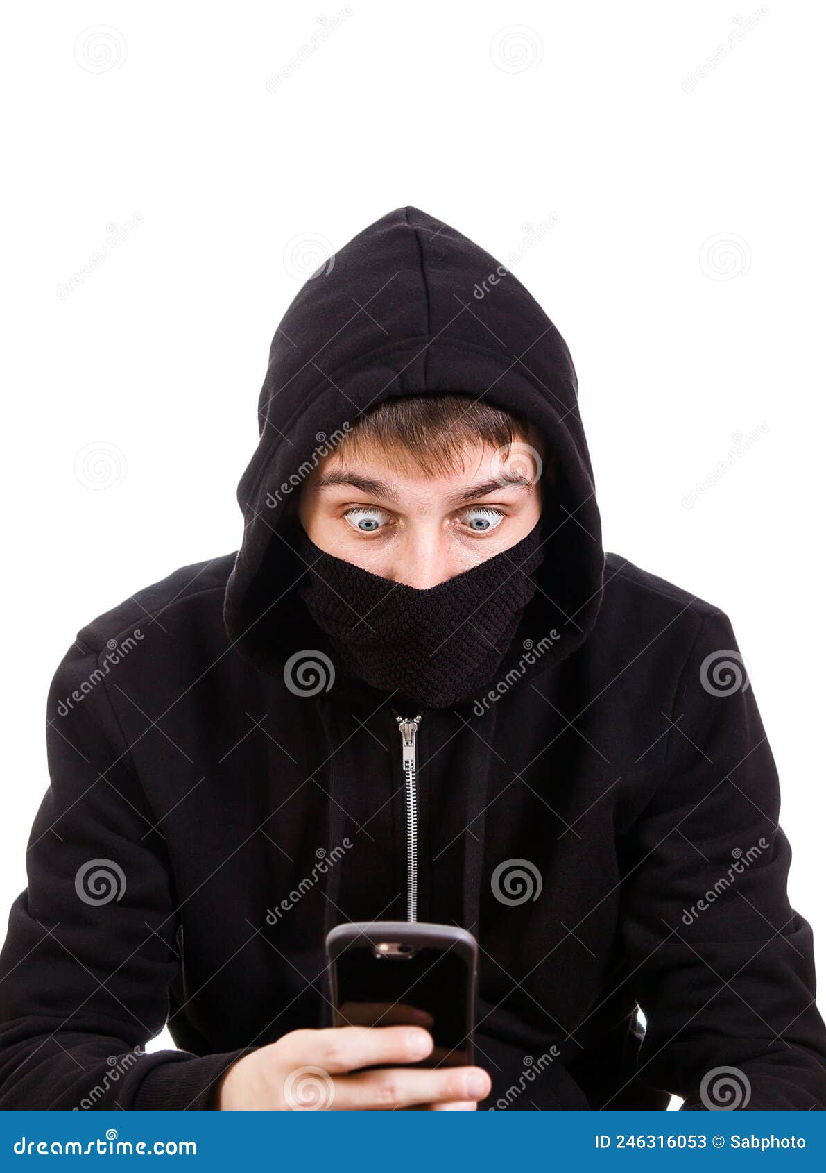 Surprised Hacker with a Phone Stock Image - Image of network, geek ...