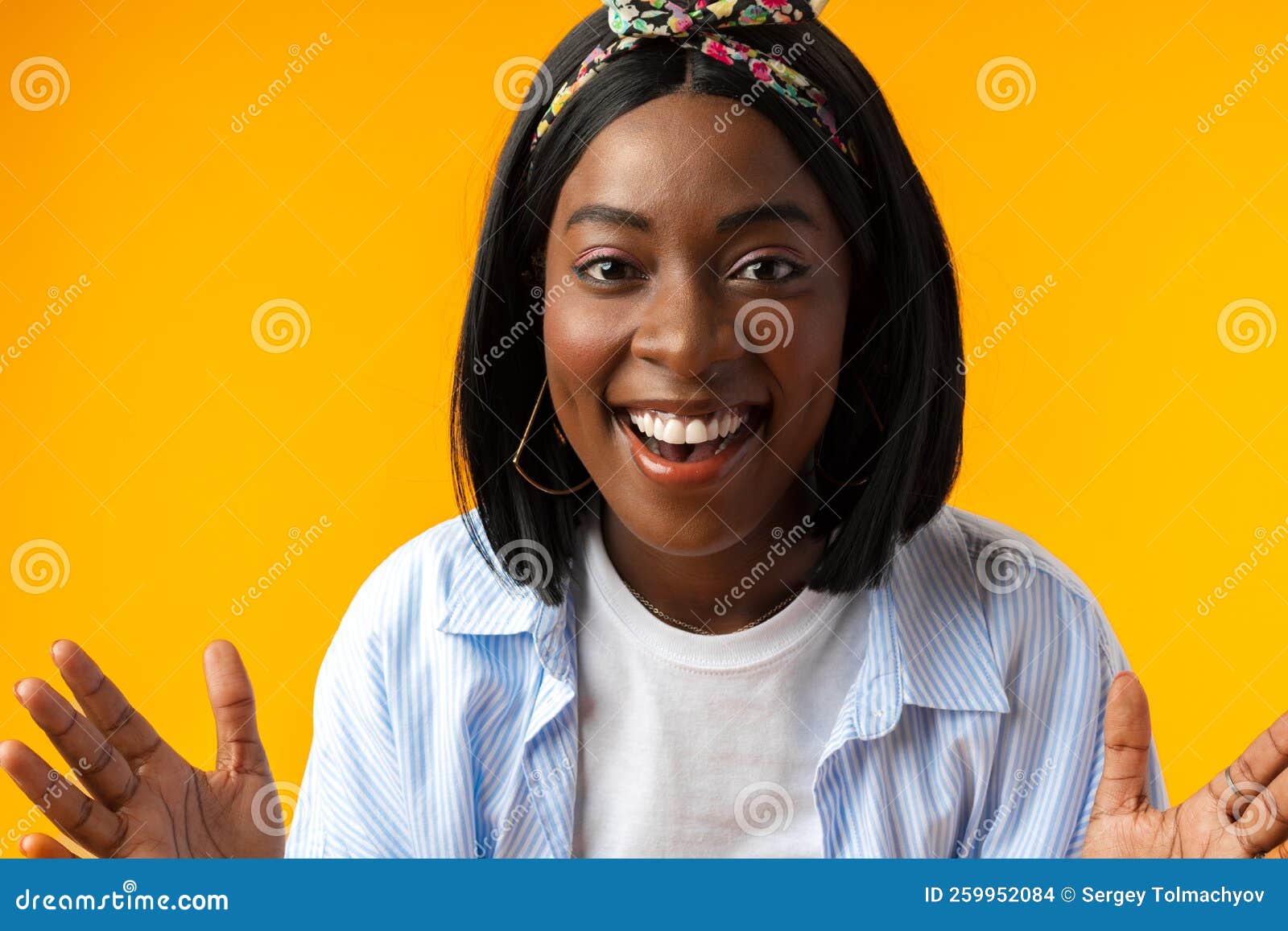 Surprised Happy Young African Woman Express Shock Against Yellow ... Surprised Happy Young African Woman Express Shock Against Yellow ...