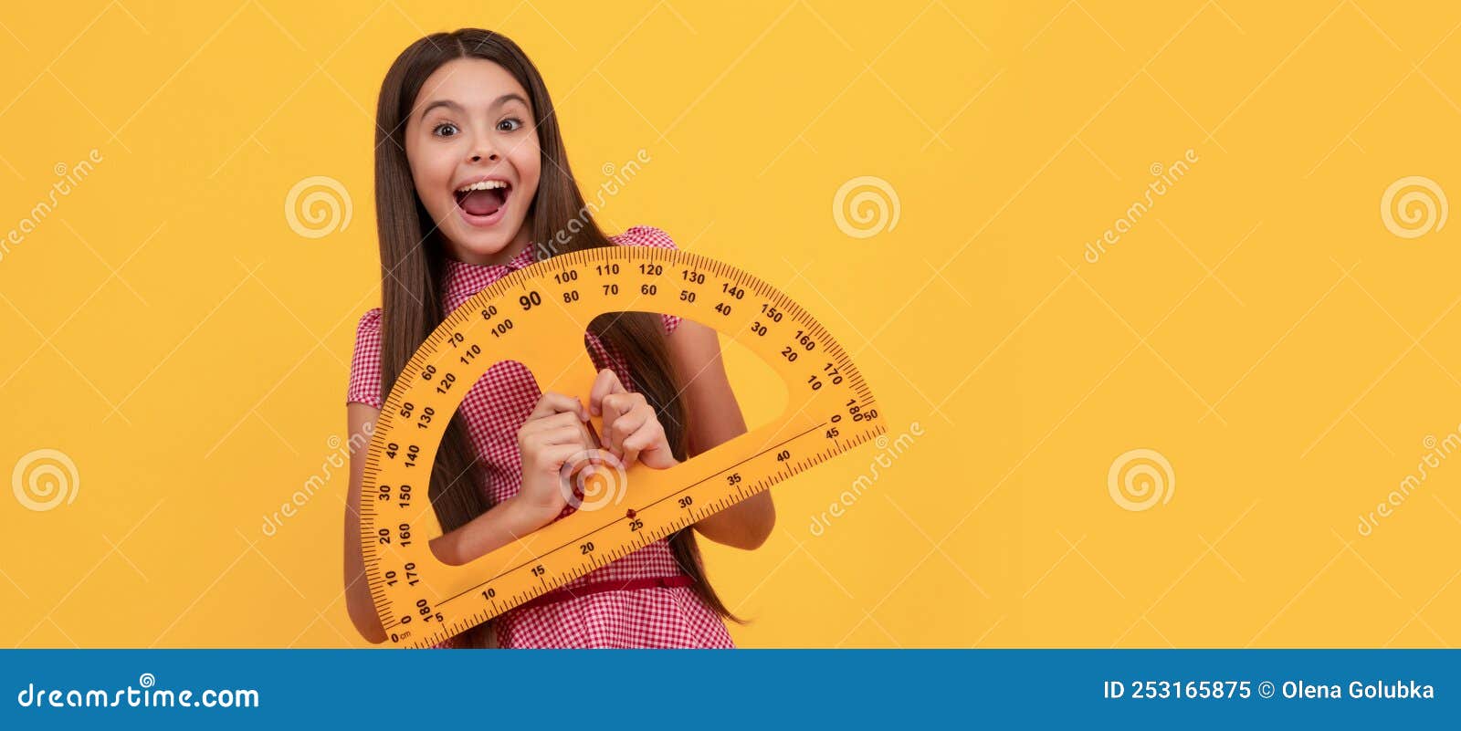 Surprised Kid Study Math in School Hold Protractor Ruler, Mathematics ...
