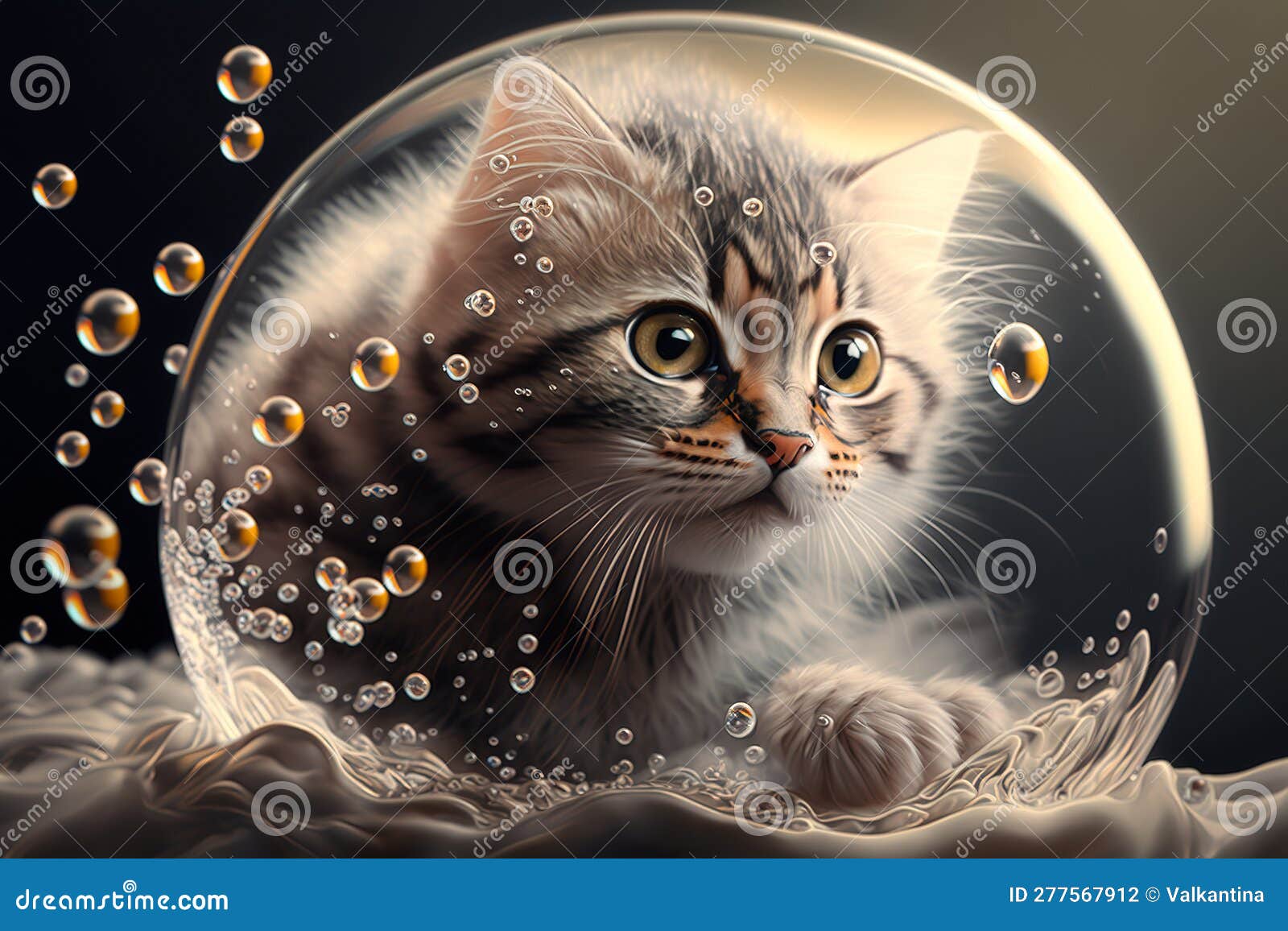 Surprised Kitten and Soap Bubbles. Concept of Cat S Bathing. Generative AI Stock Illustration ...