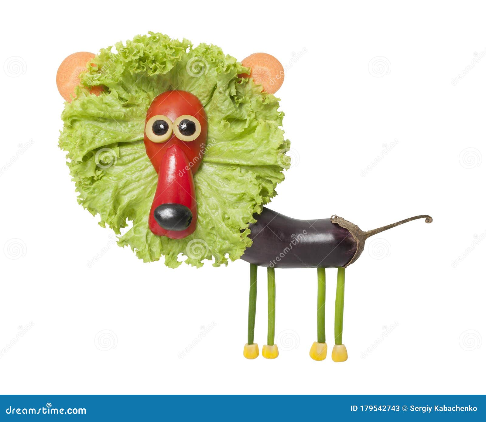 Surprised Lion Made with Eggplant and Salad Stock Image - Image of ...