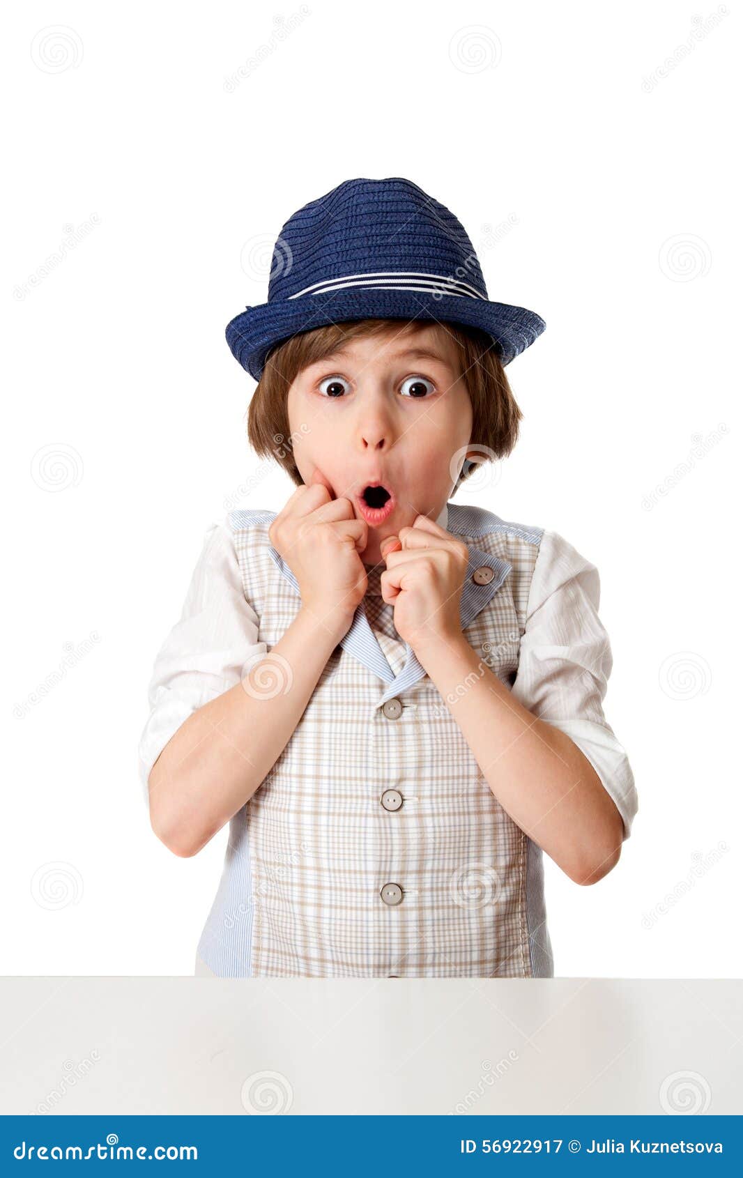 Surprised Little Boy in Hat Stock Image - Image of close, blue: 56922917
