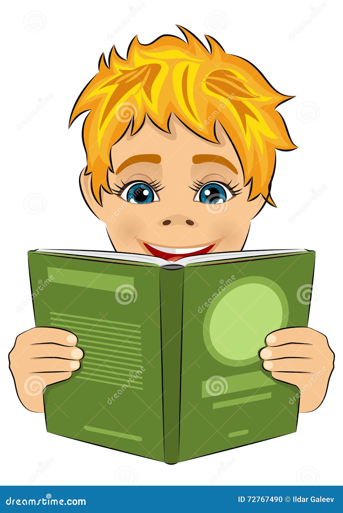 Surprised Little Girl Reading Interesting Book Cartoon Vector ...