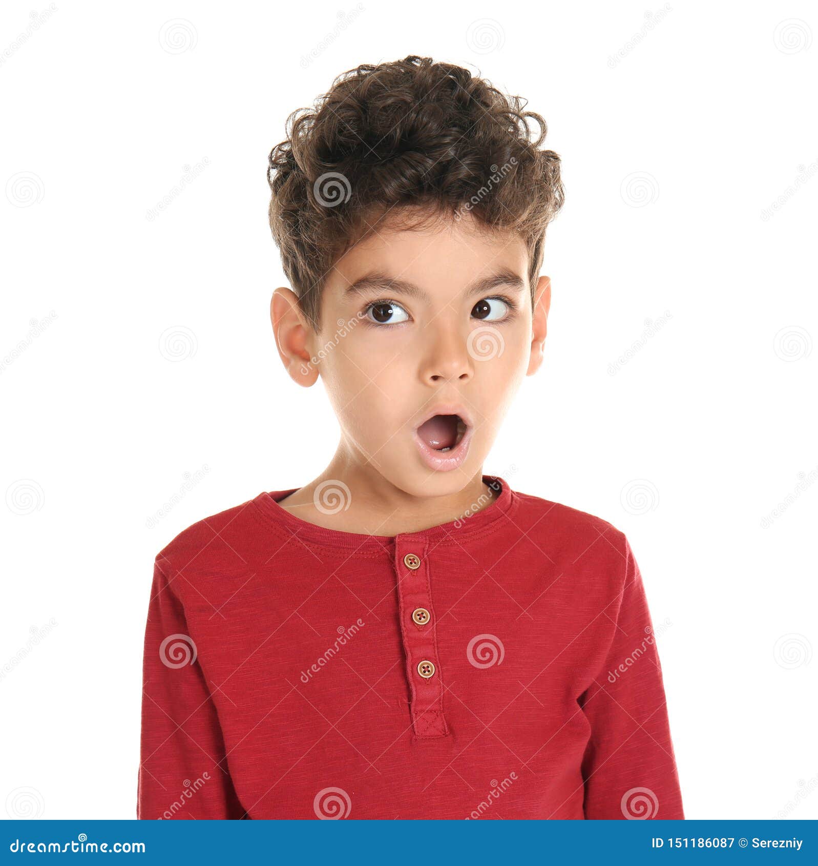 Surprised Little Boy on White Background Stock Image - Image of ...