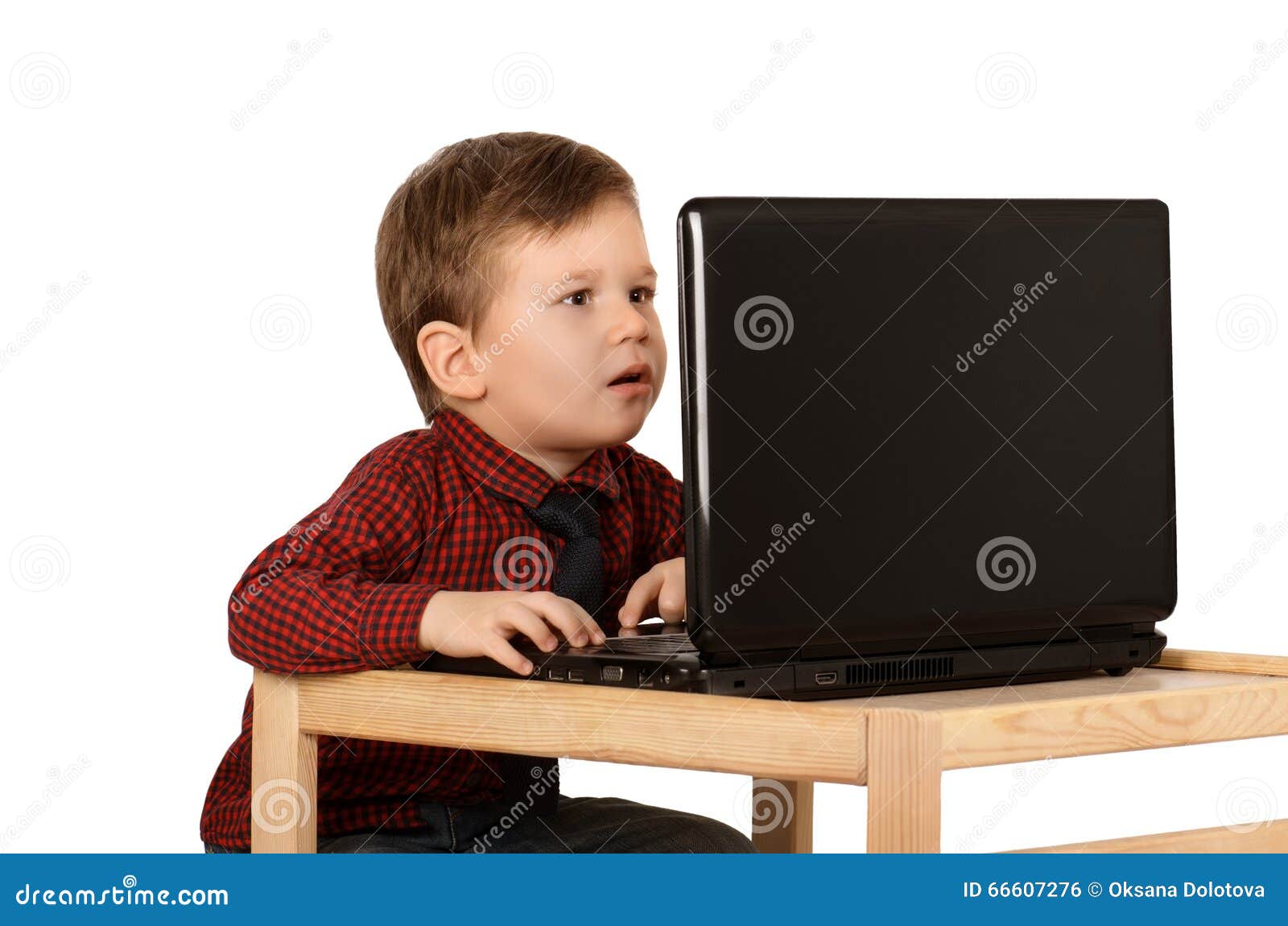 Surprised Little Boy Working on a Laptop Stock Photo - Image of mistake ...