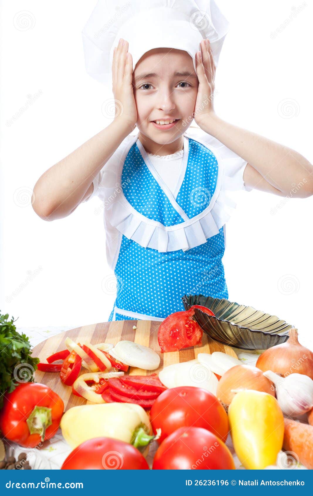Surprised Little Cook Dropping a Plate with Salad Stock Photo - Image ...