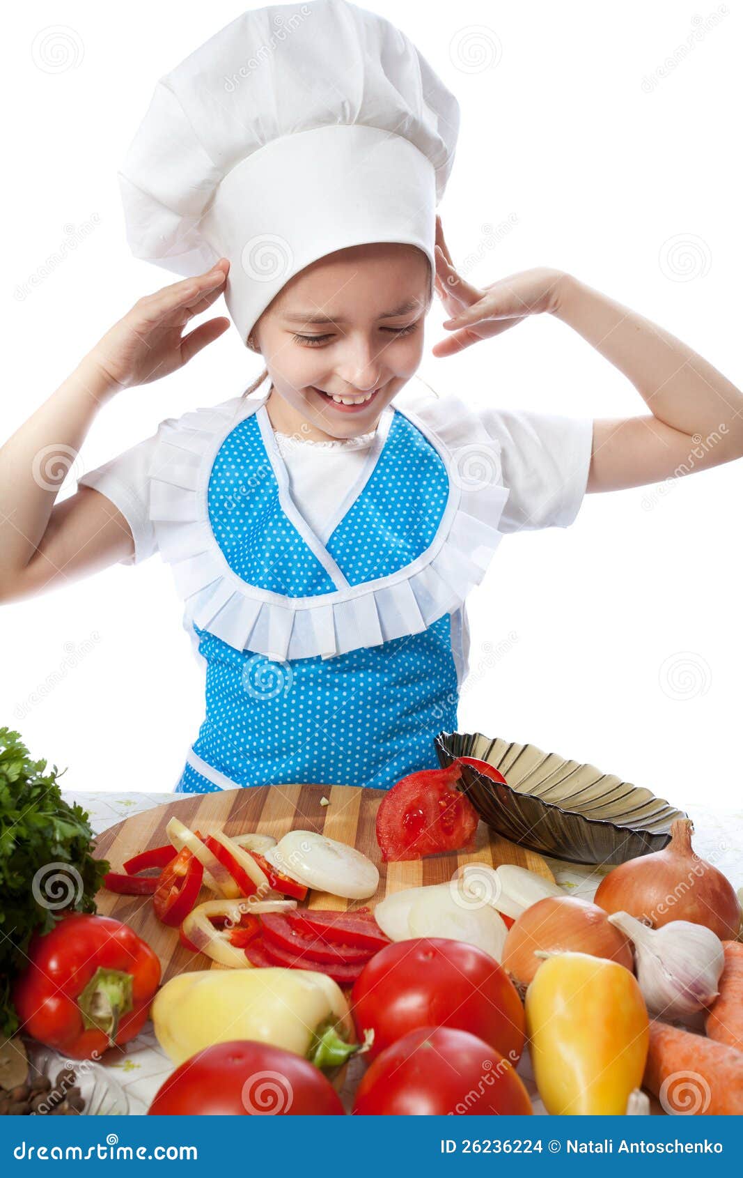 Surprised Little Cook Dropping a Plate with Salad Stock Photo - Image ...