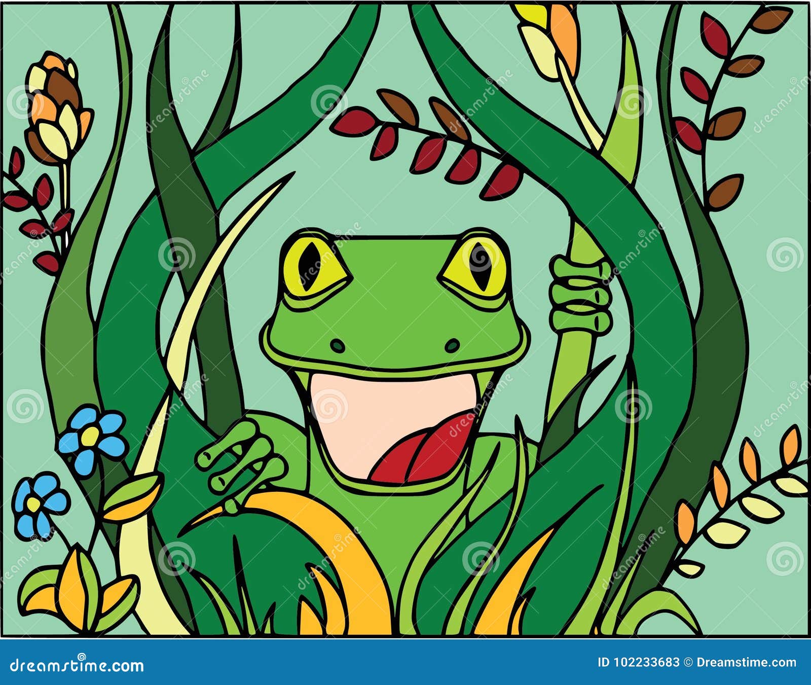 Surprised Lizard in the Bushes. Flat Style Pattern, Cartoon Characters ...