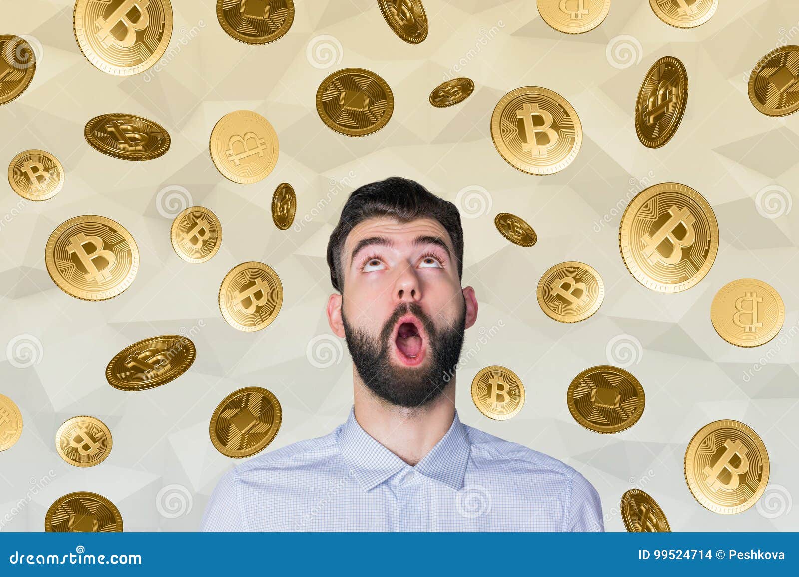 Surprised Man with Bitcoins Stock Photo - Image of growth, looking ...