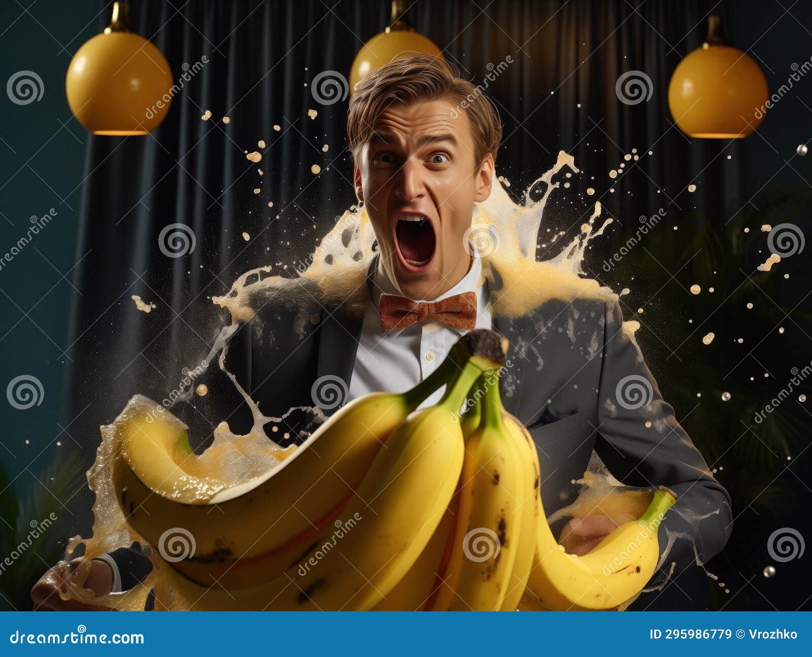 Surprised Man in the Juice Splash with Bananas Stock Illustration ...