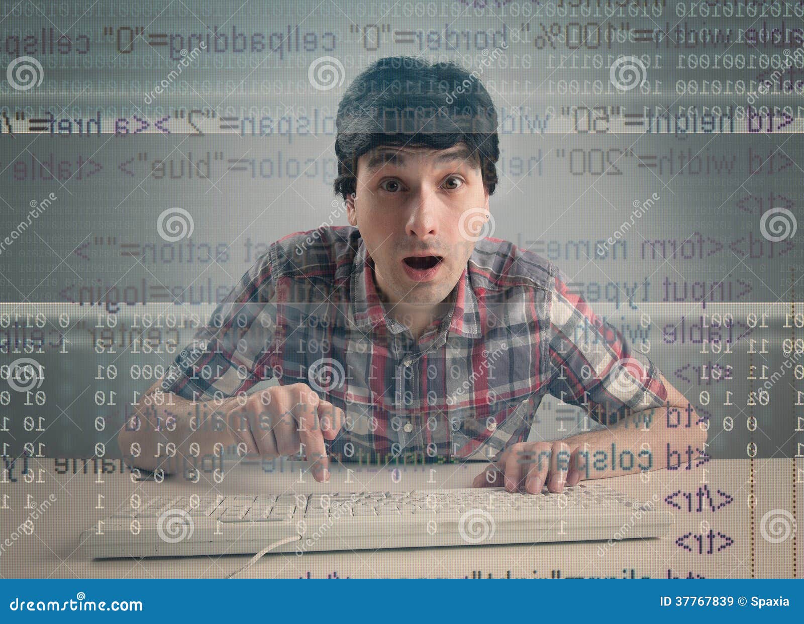 Surprised Man with Keyboard Stock Image - Image of geek, operator: 37767839