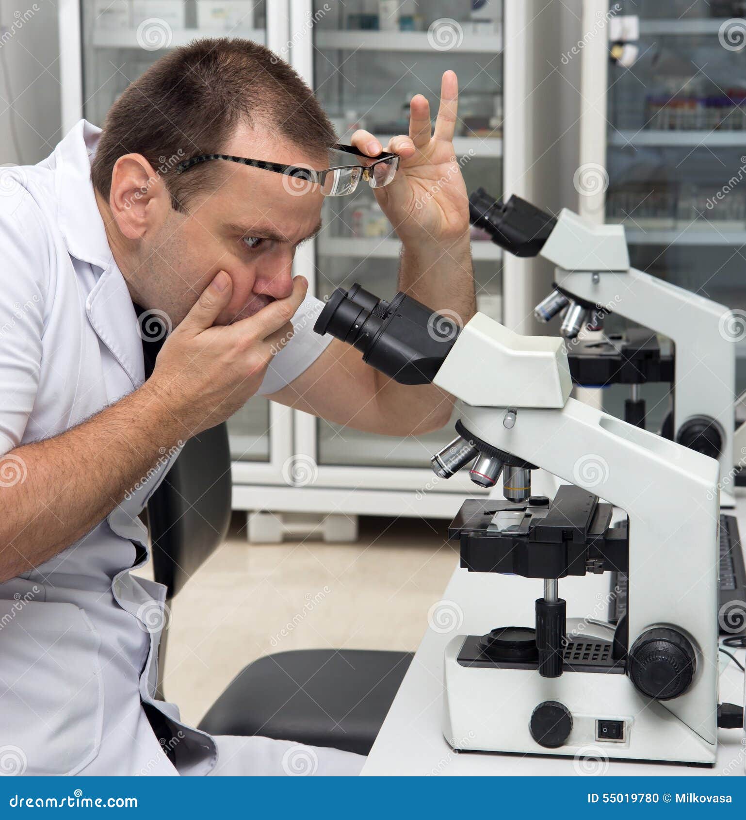 Surprised Man in Laboratory Stock Photo - Image of disease, fright ...