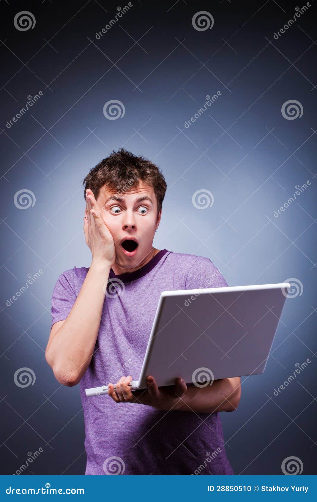 Surprised man with laptop stock photo. Image of lilac - 28850510