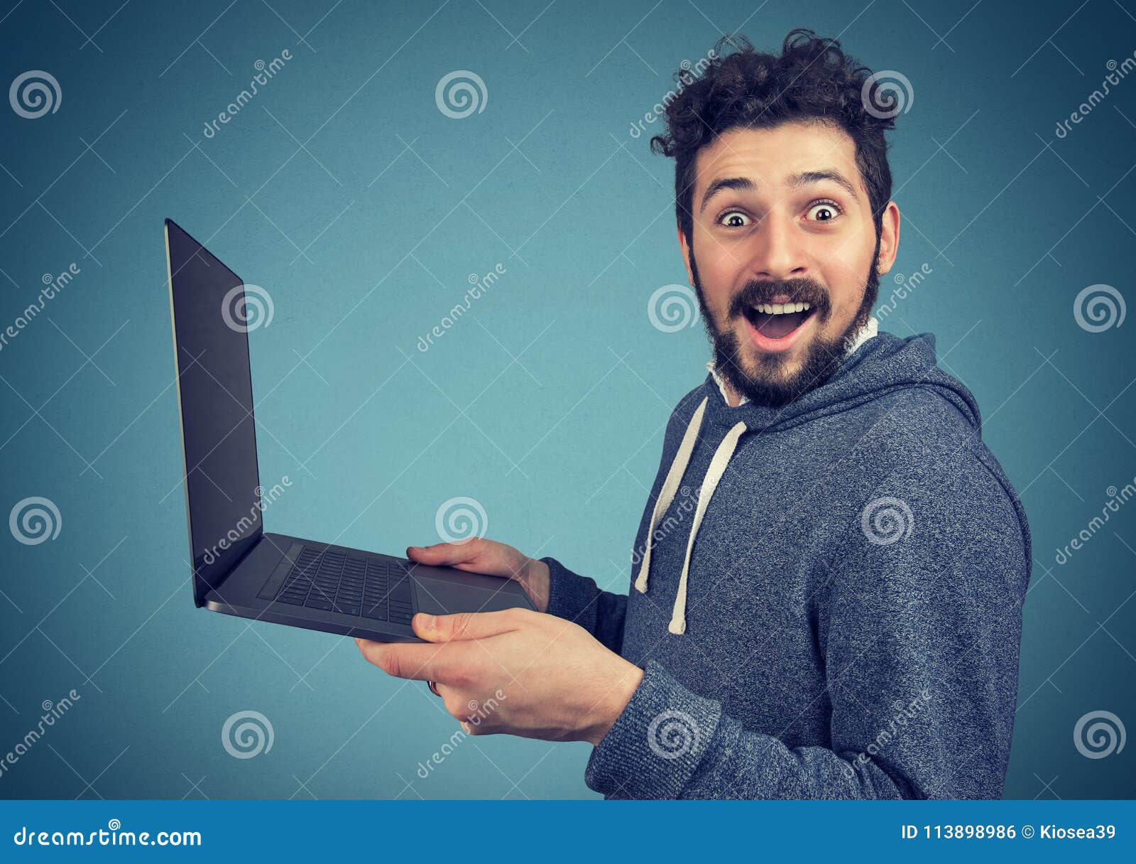 Surprised Man with Laptop Computer Stock Photo - Image of freelancer ...