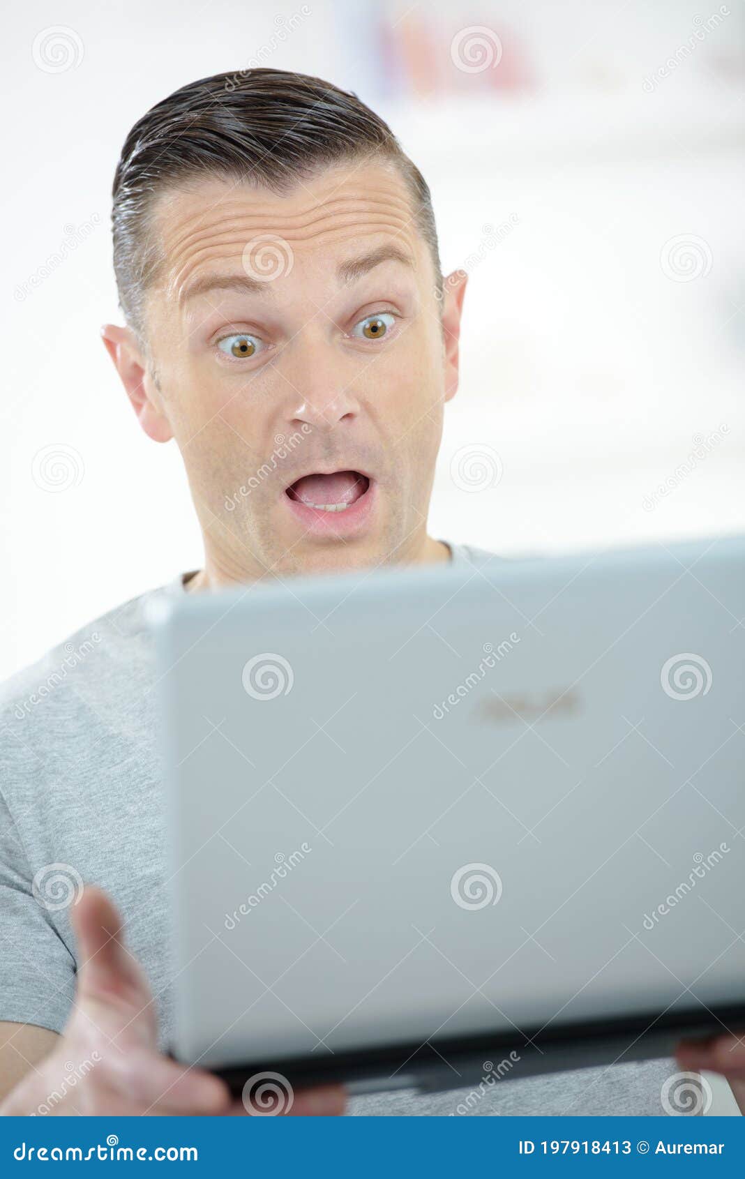 Surprised Man Looking at Computer Screen Stock Image - Image of ...