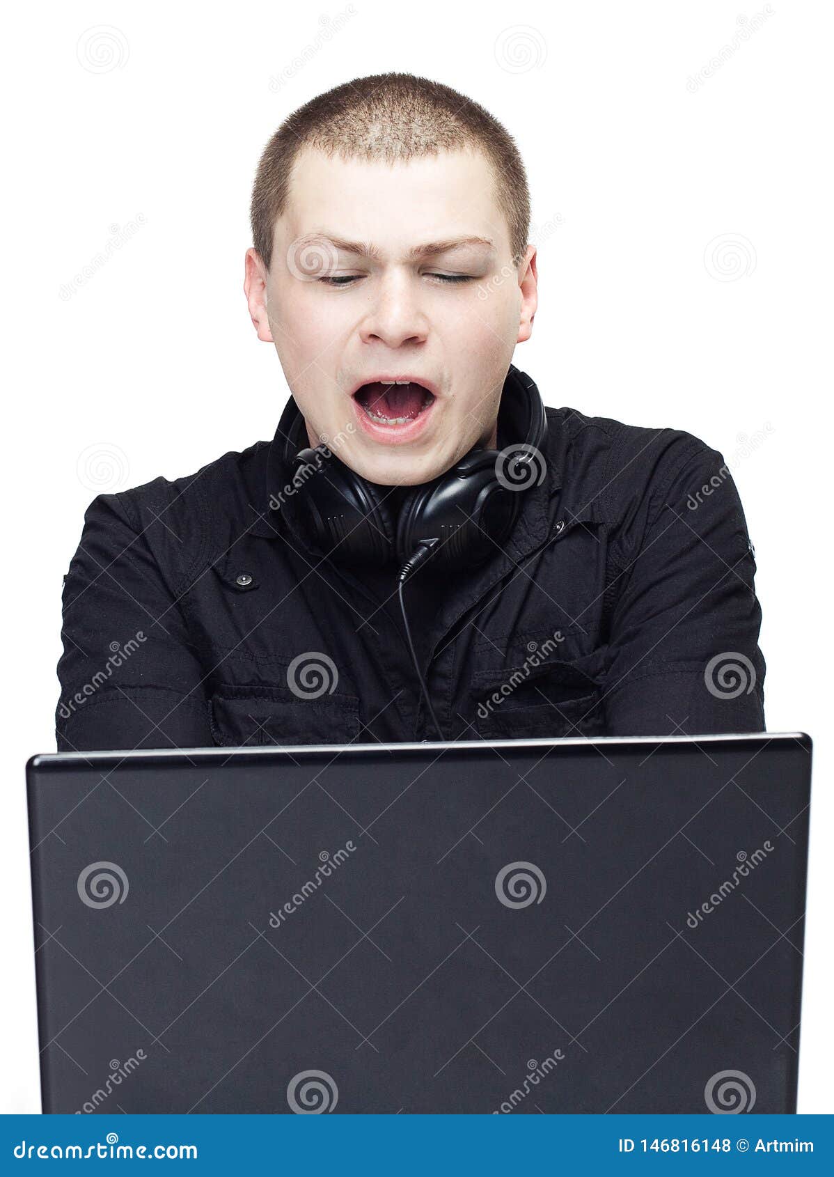 Surprised Man Looking in Computer. Technical Trouble Stock Photo ...