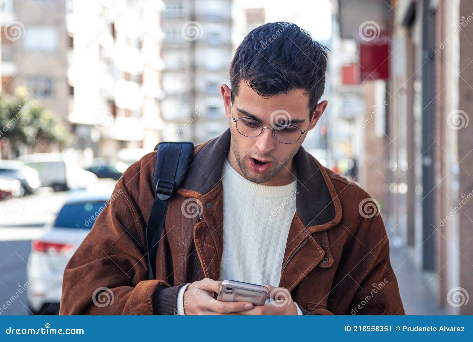 Man with Mobile Phone on the Street Stock Image - Image of male, cell ...