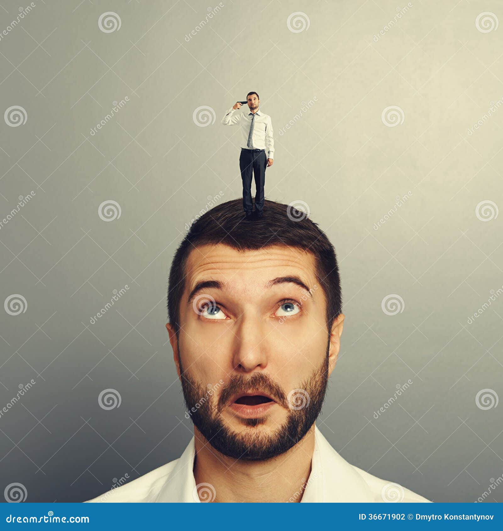 Surprised Man Looking at Small Man Stock Photo - Image of amazed ...