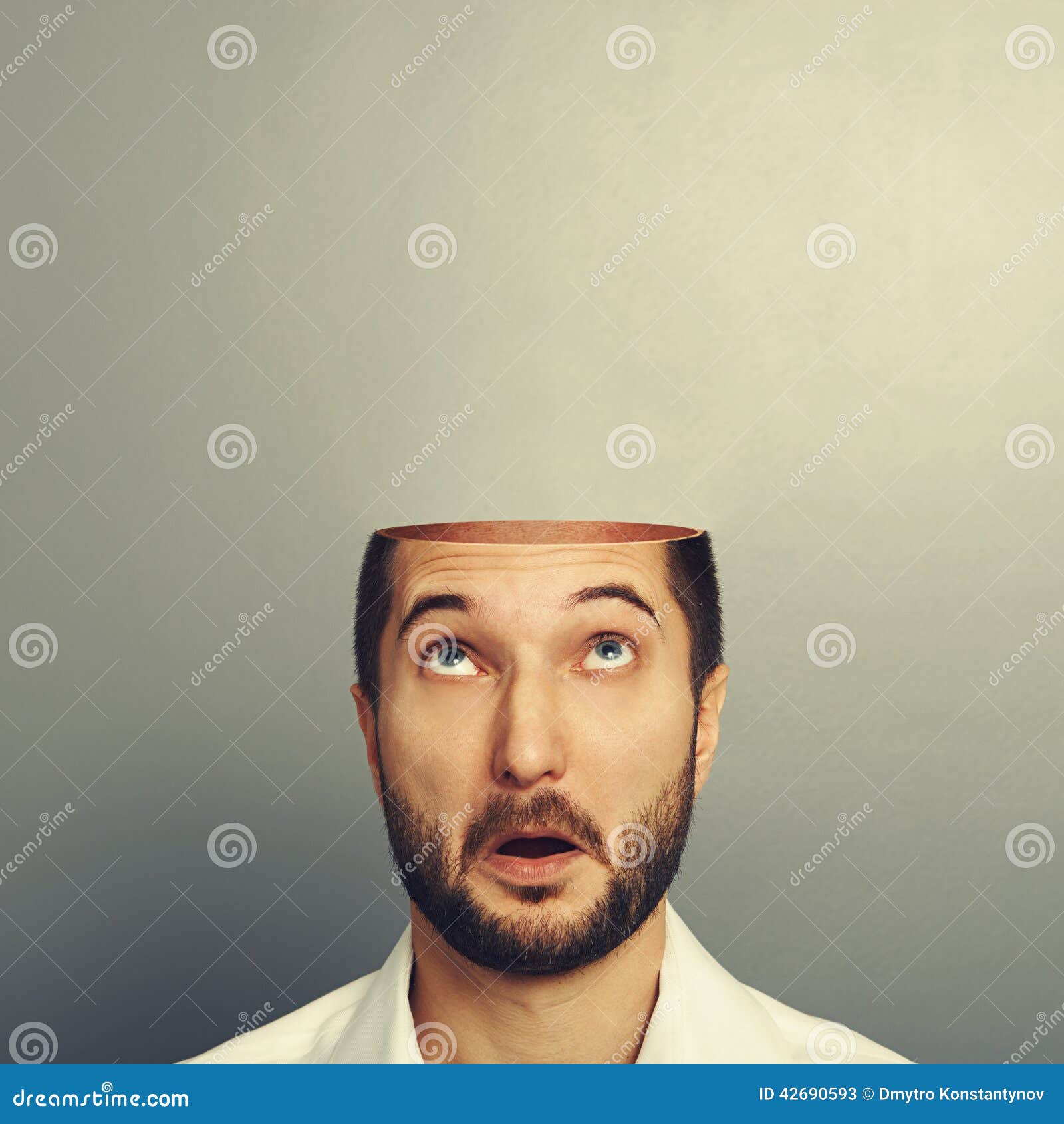 Surprised Man Looking Up at His Open Empty Head Stock Image - Image of ...