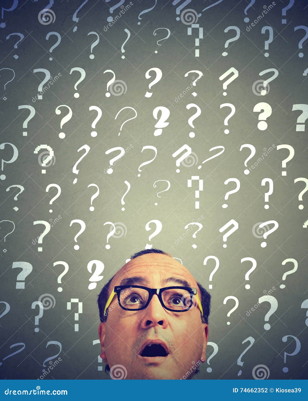 Surprised Man with Many Questions Stock Photo - Image of balding, mind ...