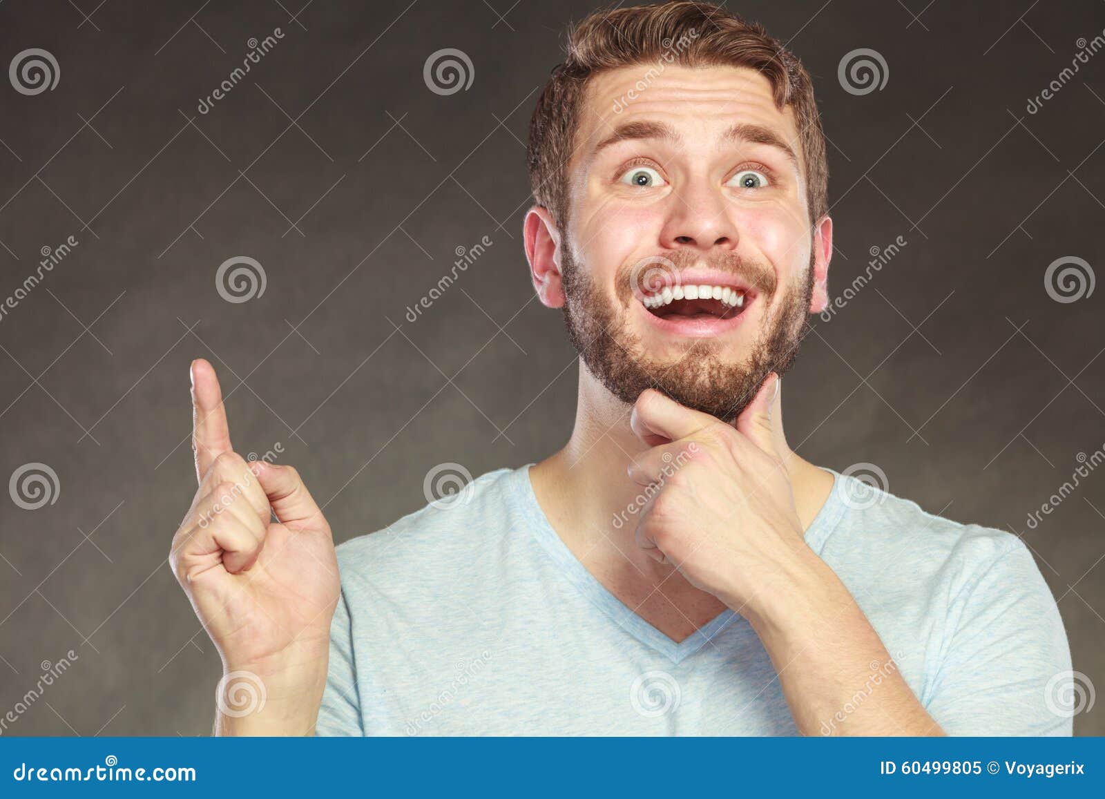 Surprised Man Pointing at Empty Blank Copy Space. Stock Image - Image ...