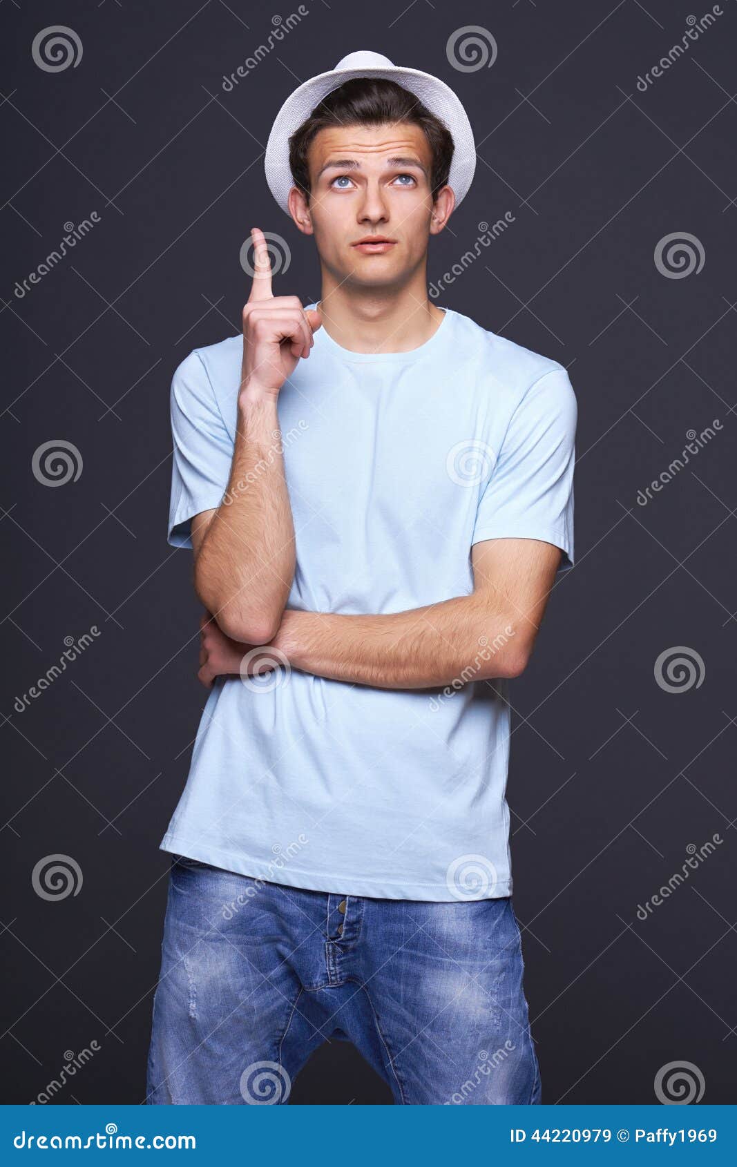Surprised man pointing up stock image. Image of point - 44220979