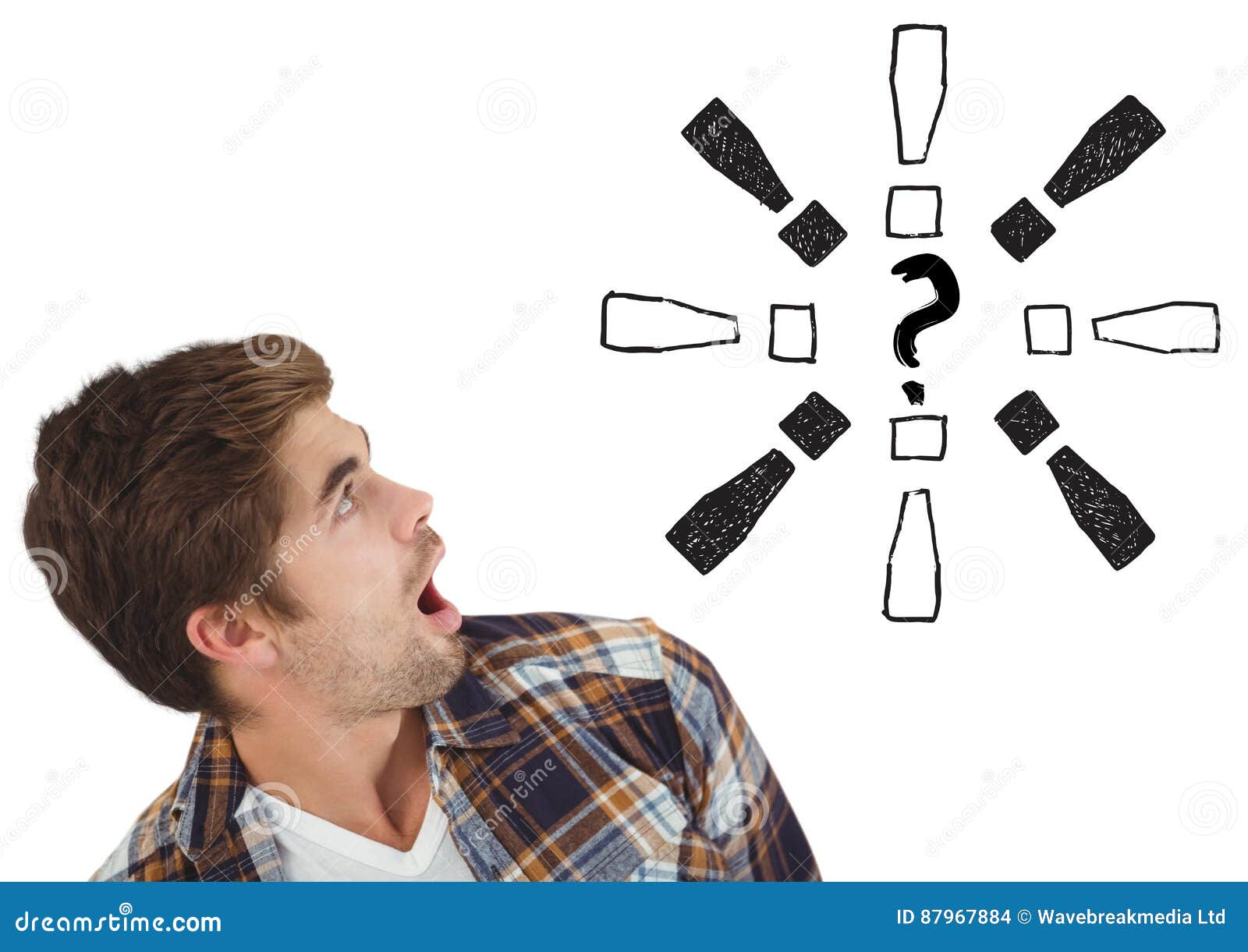 Surprised Man Standing and Looking at Graphics Sign Stock Photo - Image ...