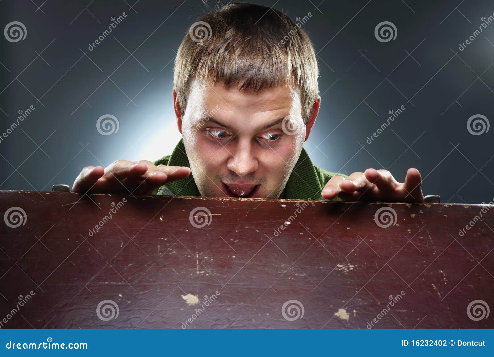 Surprised Man Staring at the Open Chest Stock Photo - Image of treasure ...