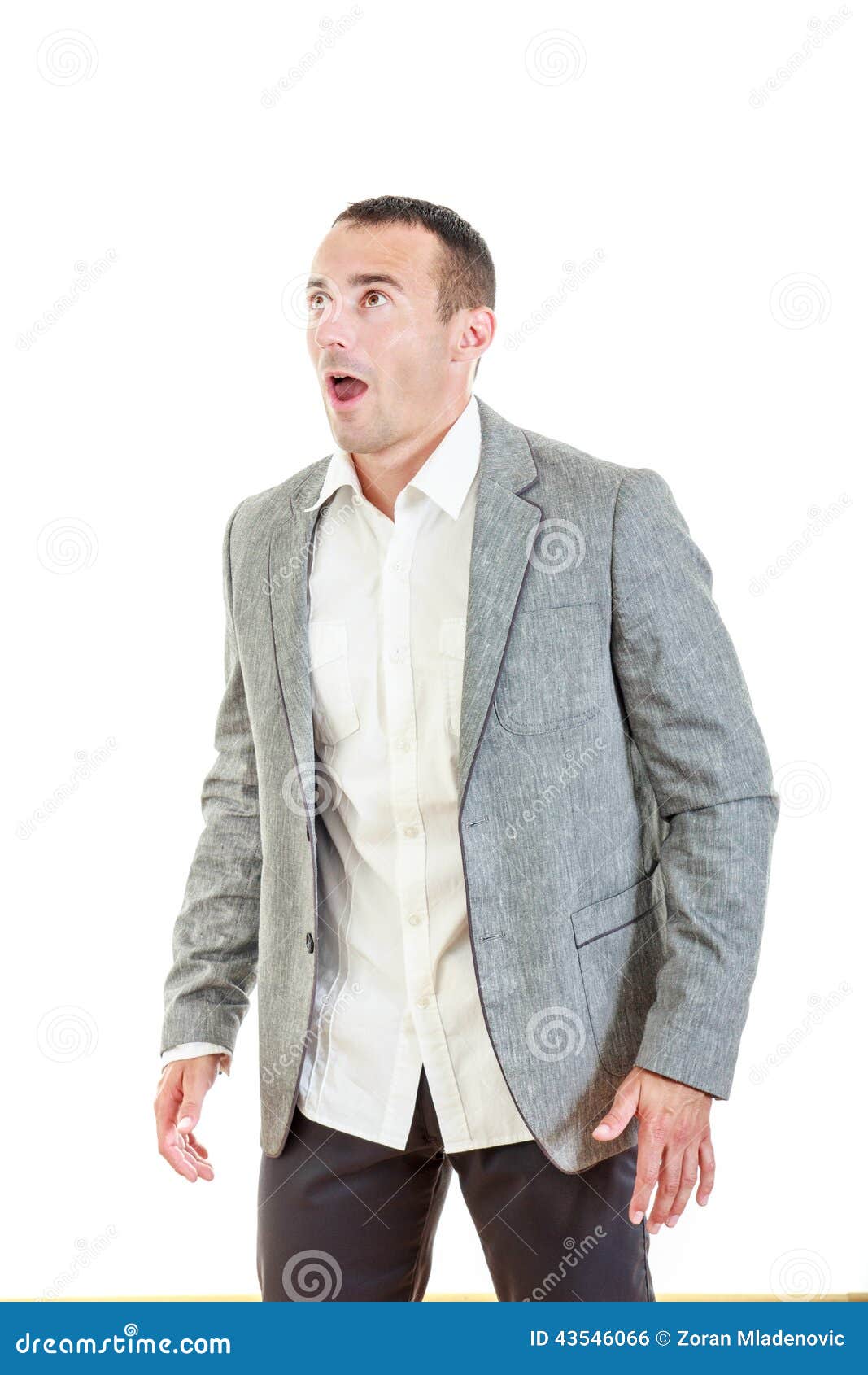 Surprised Man in Suit Posing and Looking Up Stock Photo - Image of face ...