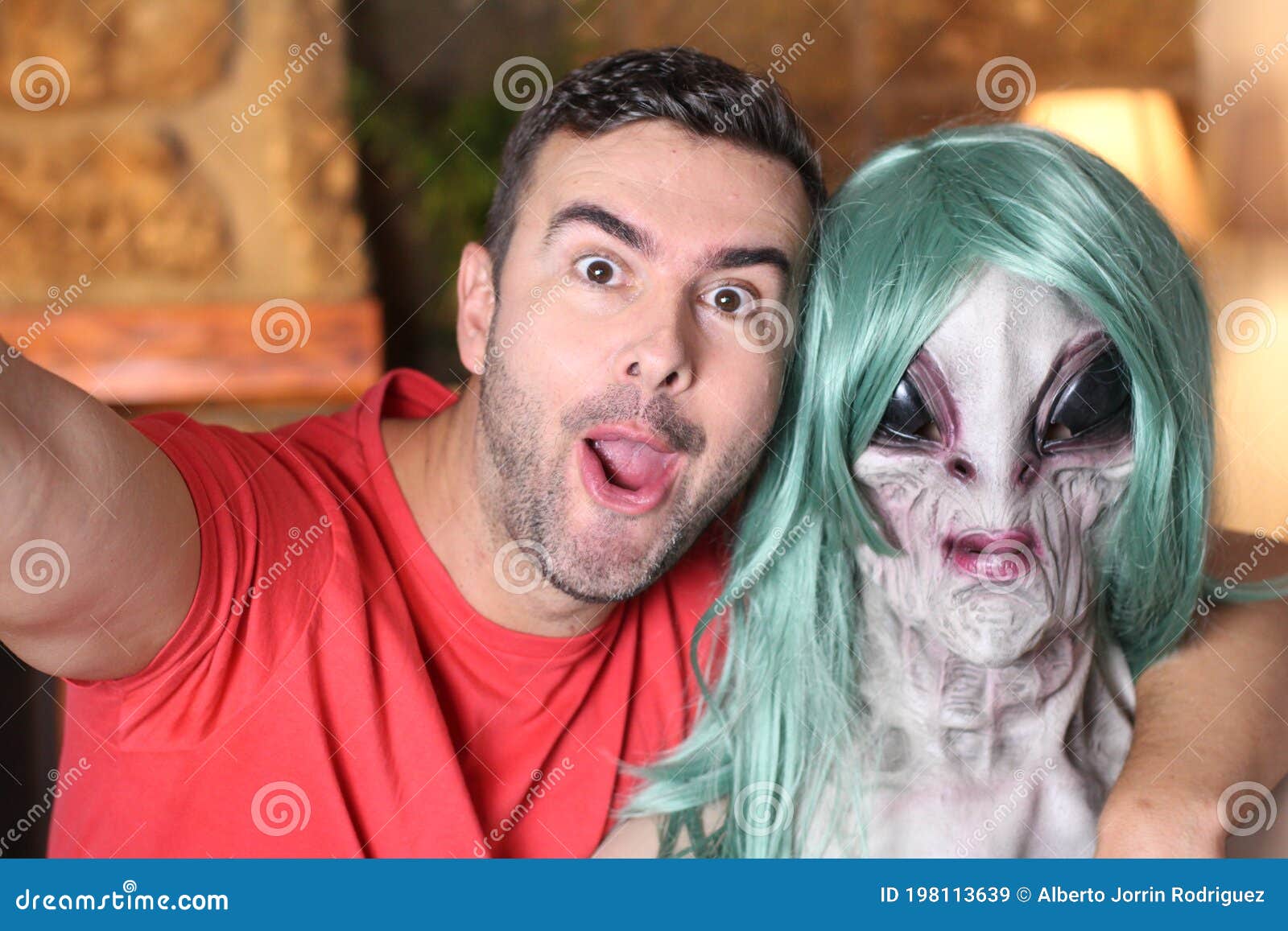 Surprised Man Taking a Selfie with an Alien Stock Image - Image of meme ...