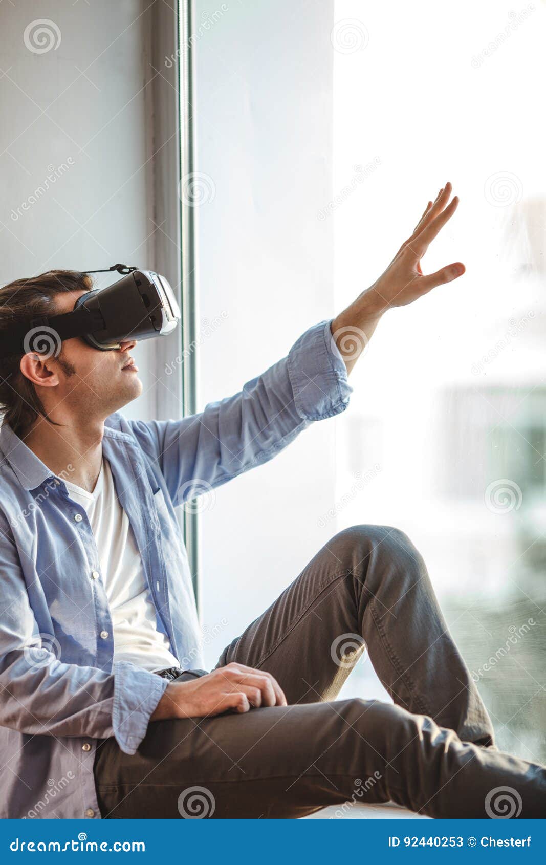 Surprised Man Using VR Headset Stock Image - Image of coworker, reality ...