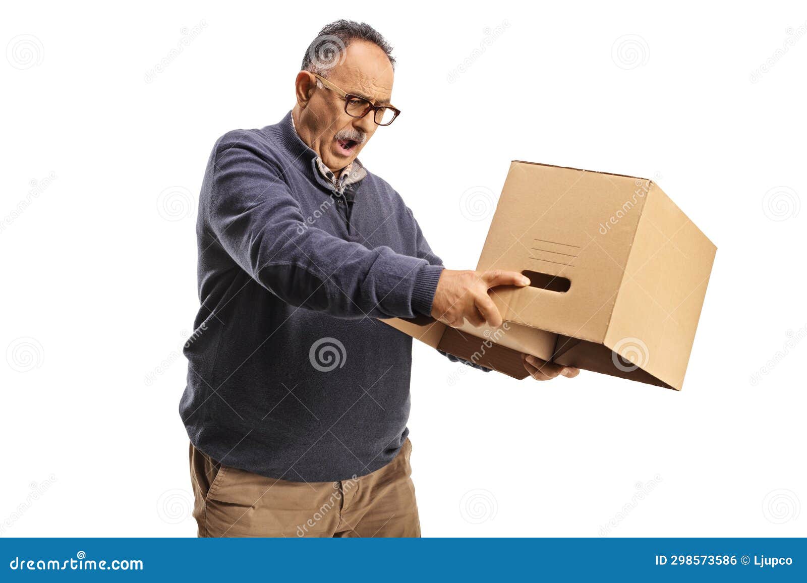 Surprised Mature Man Holding an Empty Cardboard Box Stock Photo - Image ...