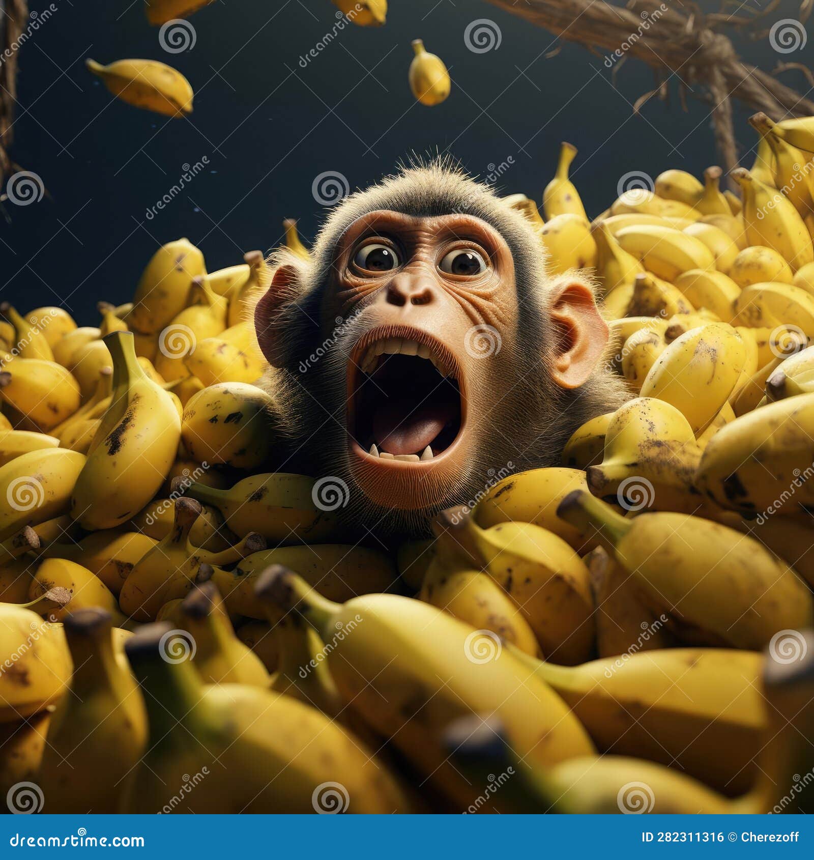 Surprised Monkey in a Pile of Bananas Stock Illustration - Illustration ...