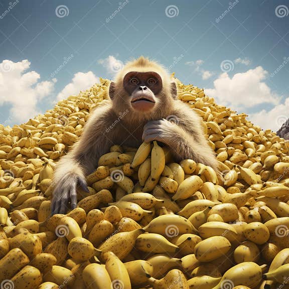 Surprised Monkey in a Pile of Bananas Stock Illustration - Illustration ...