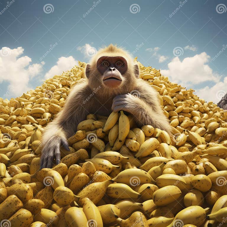 Surprised Monkey in a Pile of Bananas Stock Illustration - Illustration ...