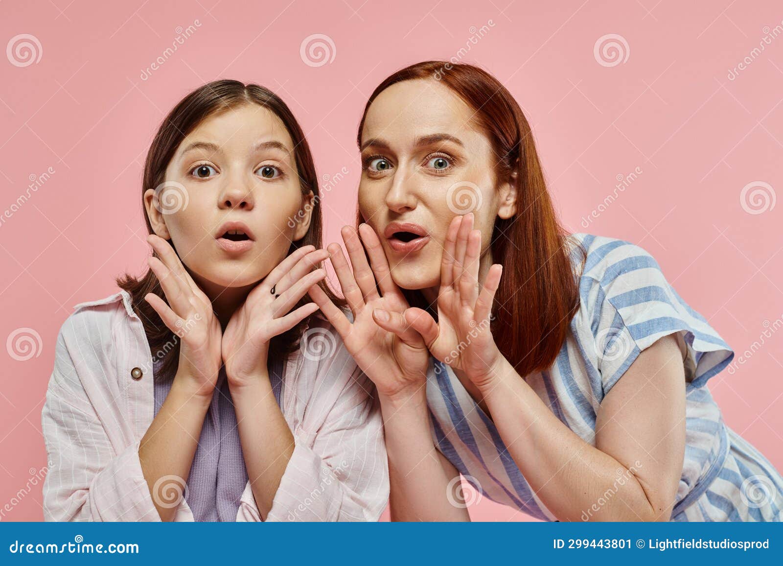 Surprised Mother And Daughter Holding Hands Stock Image Image Of