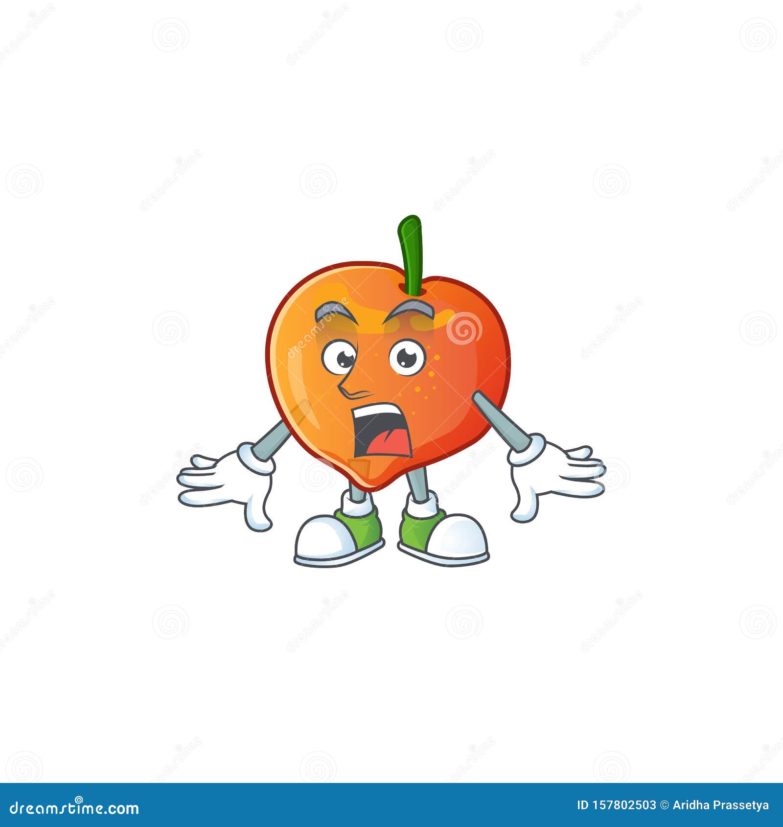 Surprised Nectarine Cartoon Character on a White Background Stock ...