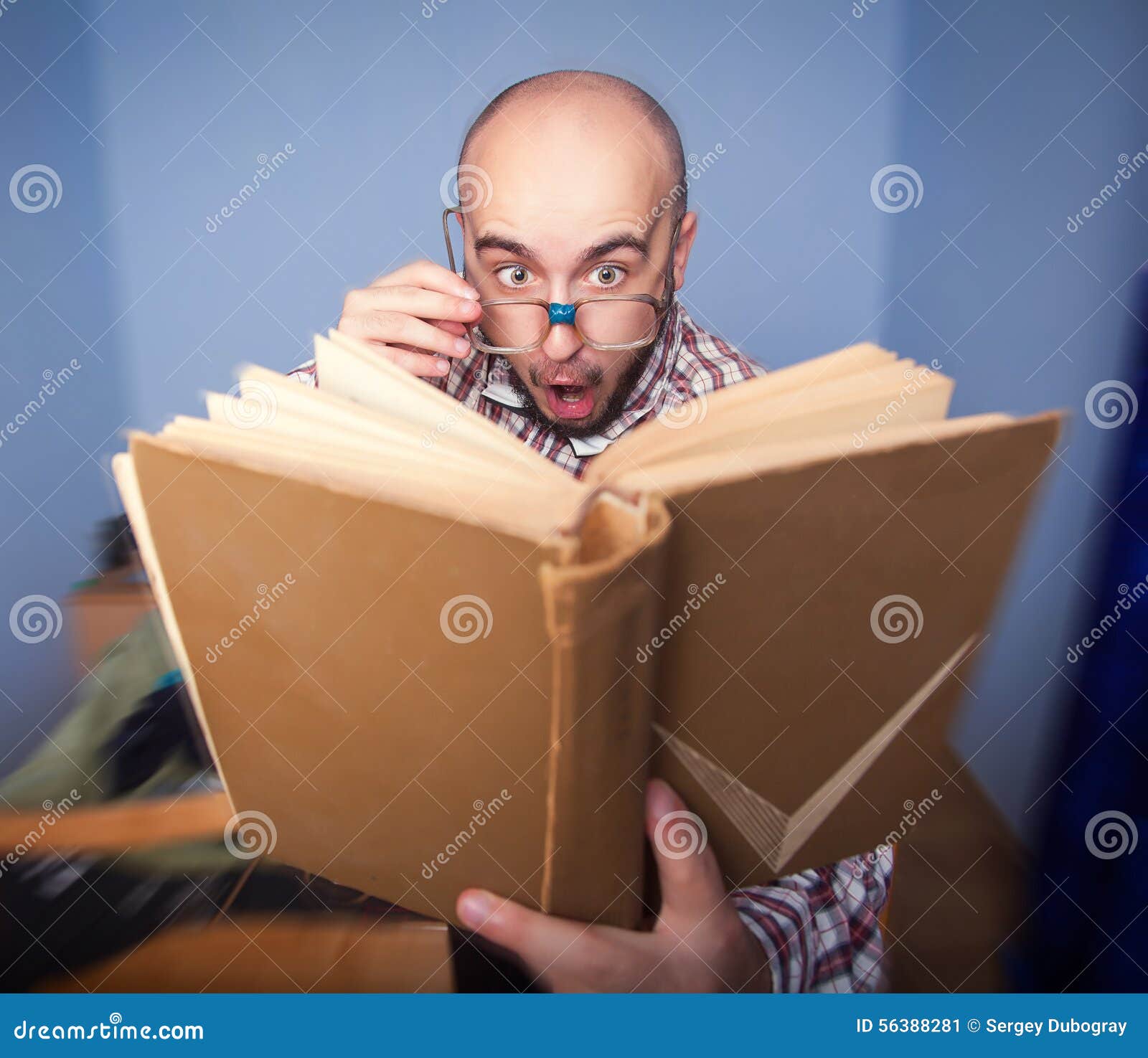 Surprised Nerd Reading a Book Stock Image - Image of intelligence ...