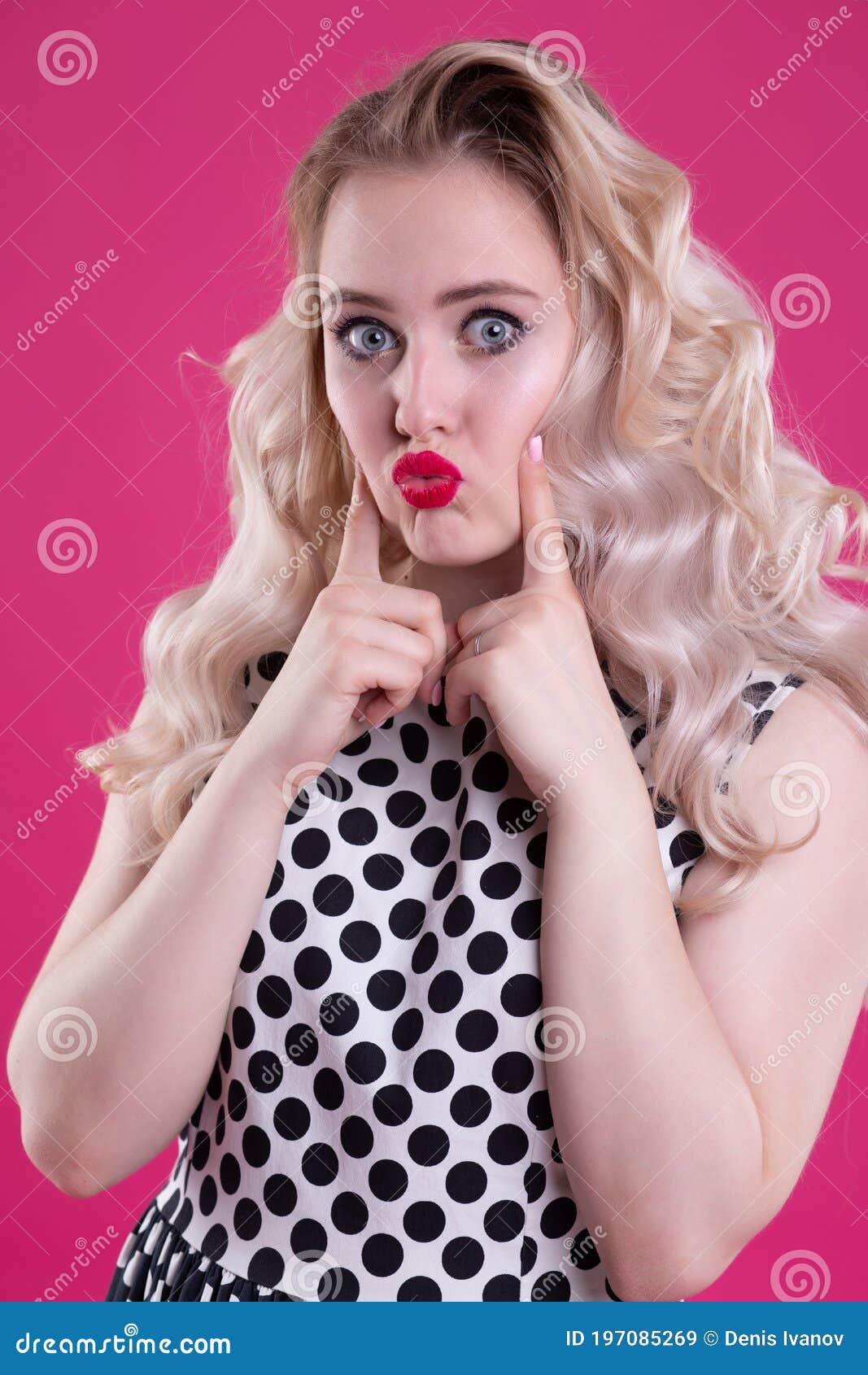 Surprised Woman In Pin Up Style Grimaces Stock Image Image Of Gasping