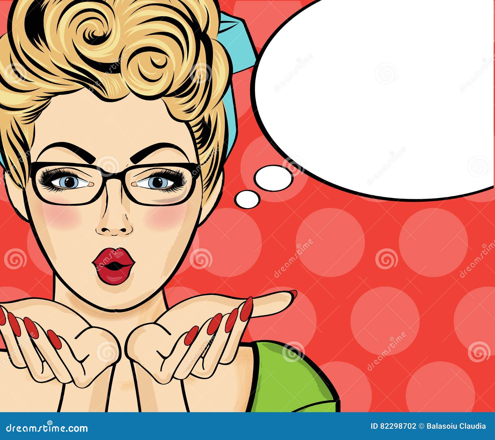 Surprised Pop Art Woman Comic Woman With Speech Bubble Stock