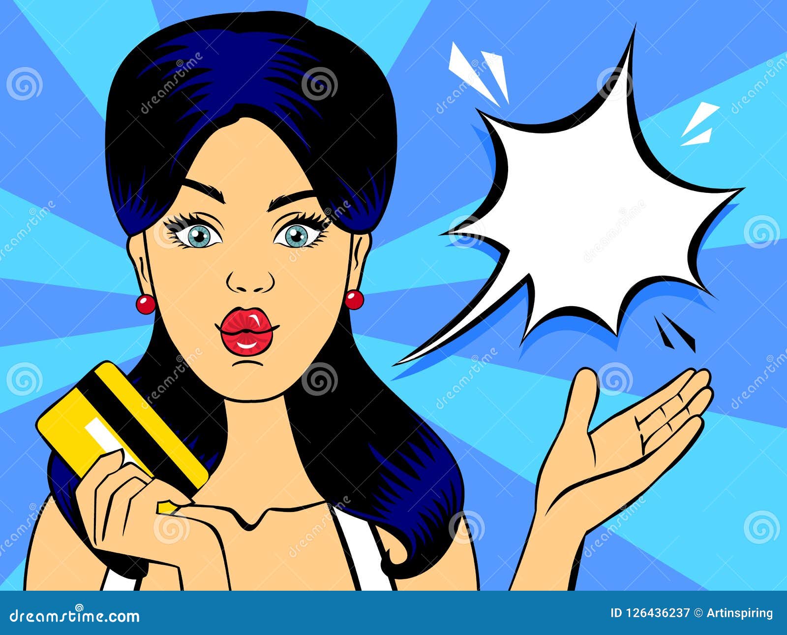 Surprised Pop Art Woman Holding Credit Card Stock Vector - Illustration ... Surprised Pop Art Woman Holding Credit Card Stock Vector - Illustration ...